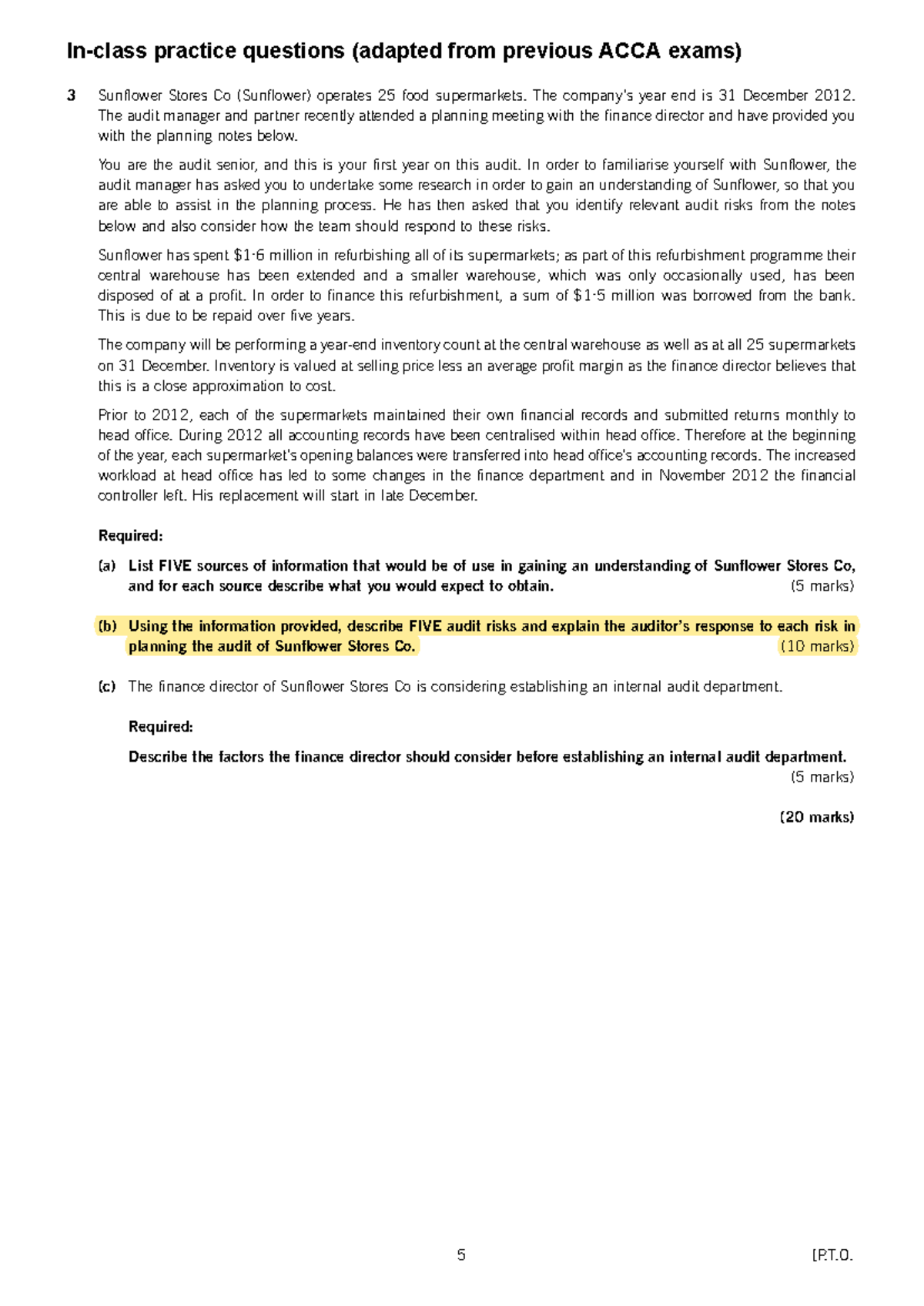 In-class Practice Questions 1 & 2 for ACCA Audit Preparation - Studocu