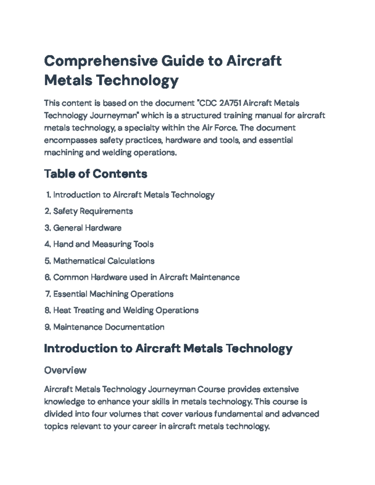 CDC 2A751 Volume 1: Safety Guidelines & Forms in Aircraft Metals Tech ...