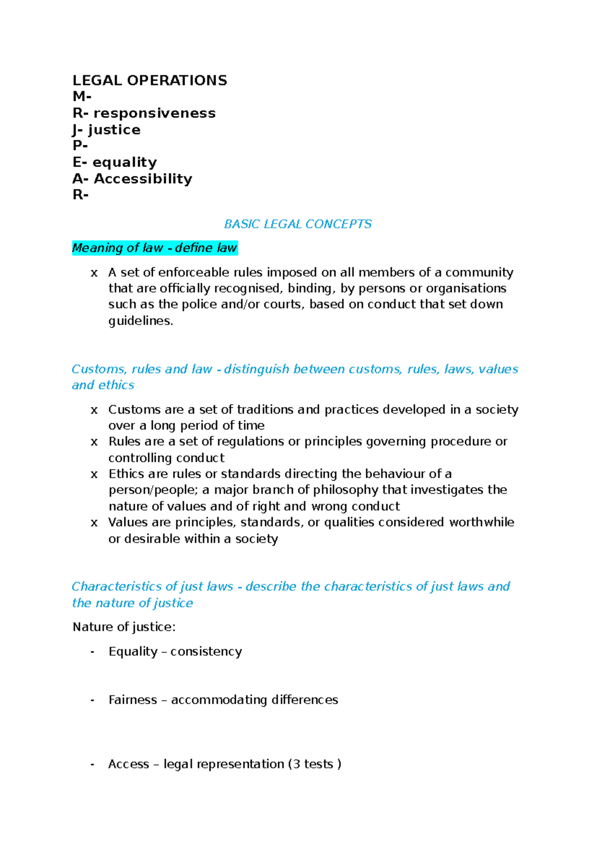 LEGAL 101 Module 1 Summary: Concepts of Justice, Law, and Fairness ...