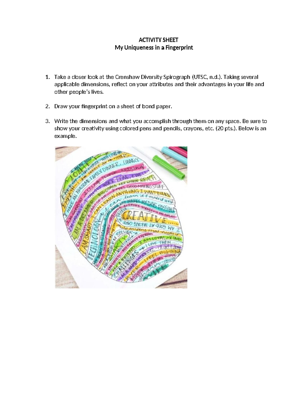 Activity Sheet #1 My Uniqueness in a Fingerprint - General Education ...