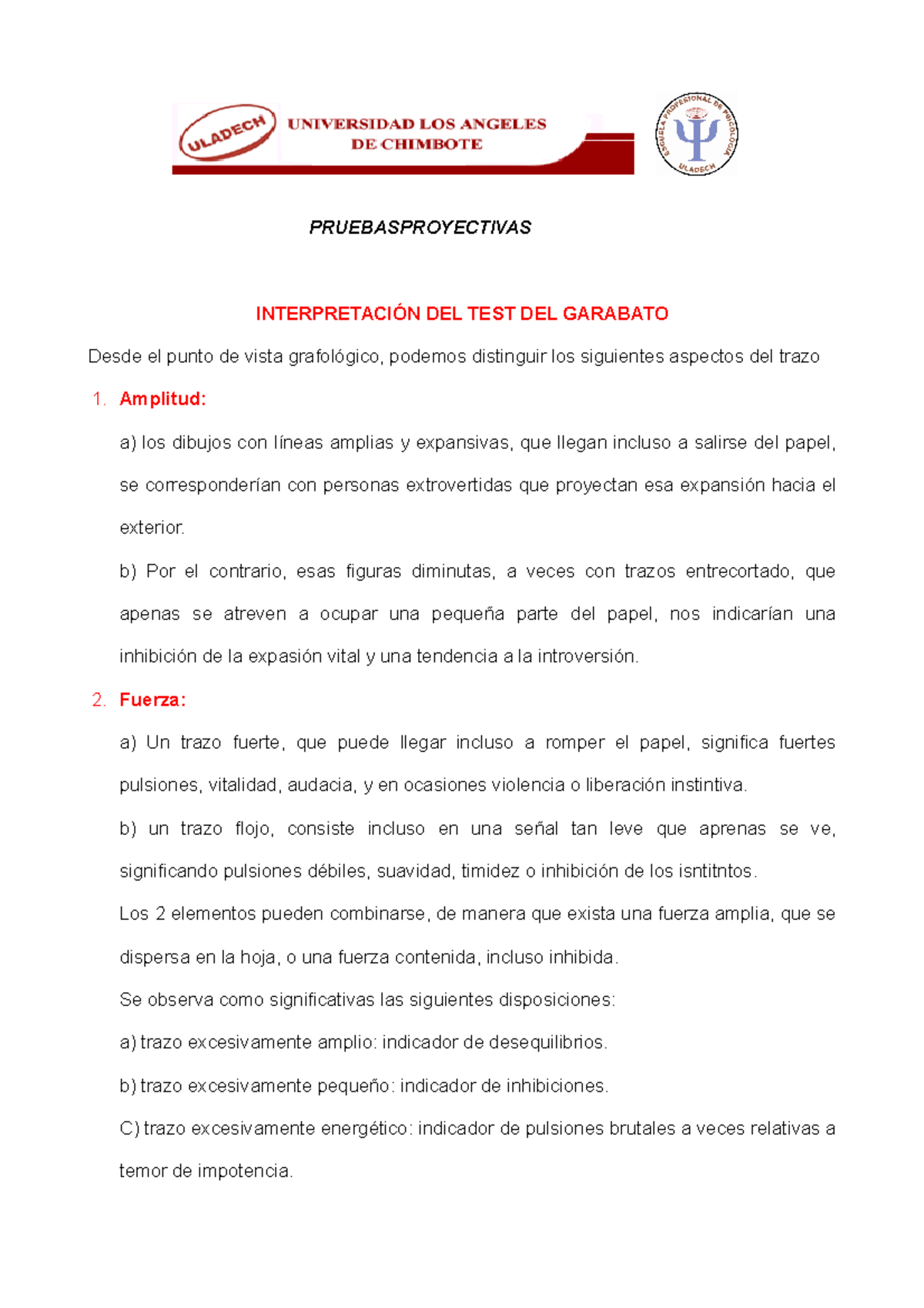 Interpretación del Test de Garabatos: Análisis Grafológico - Studocu