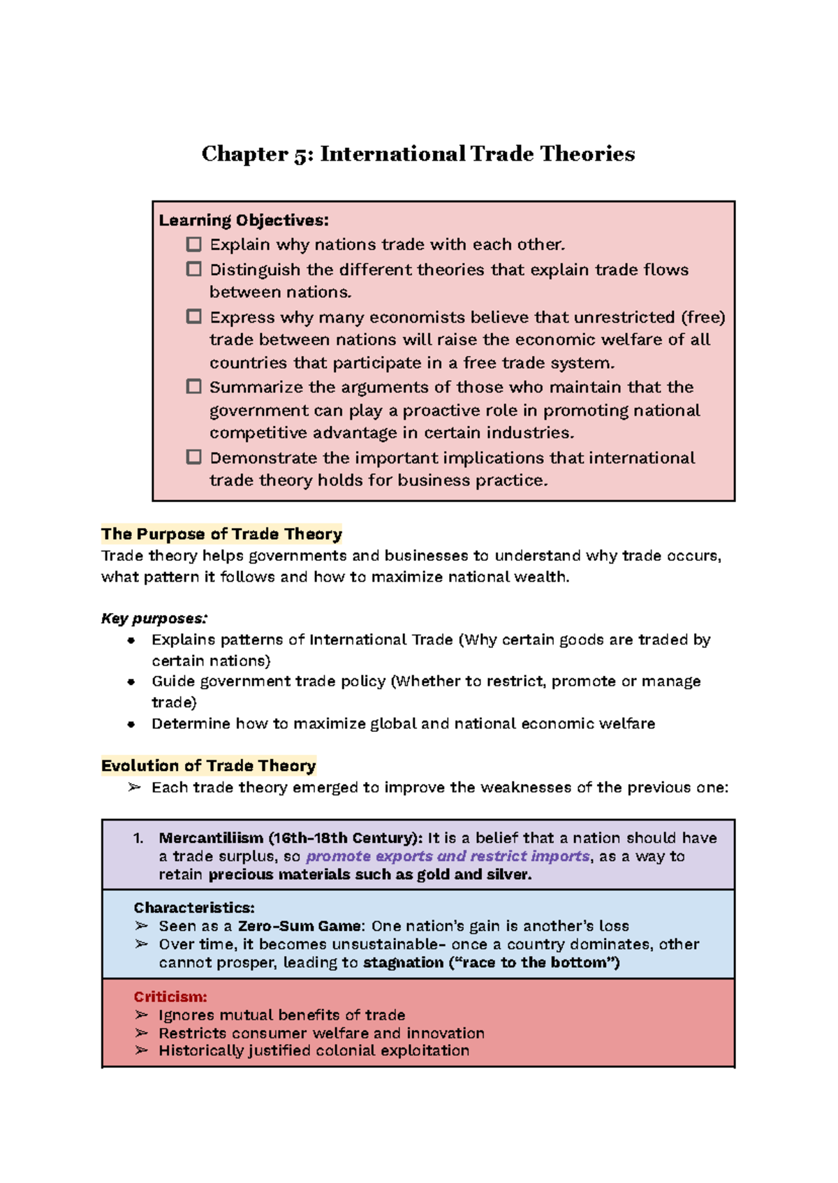 COMM 211 Chapter 5 - International Trade Theories Overview - Studocu