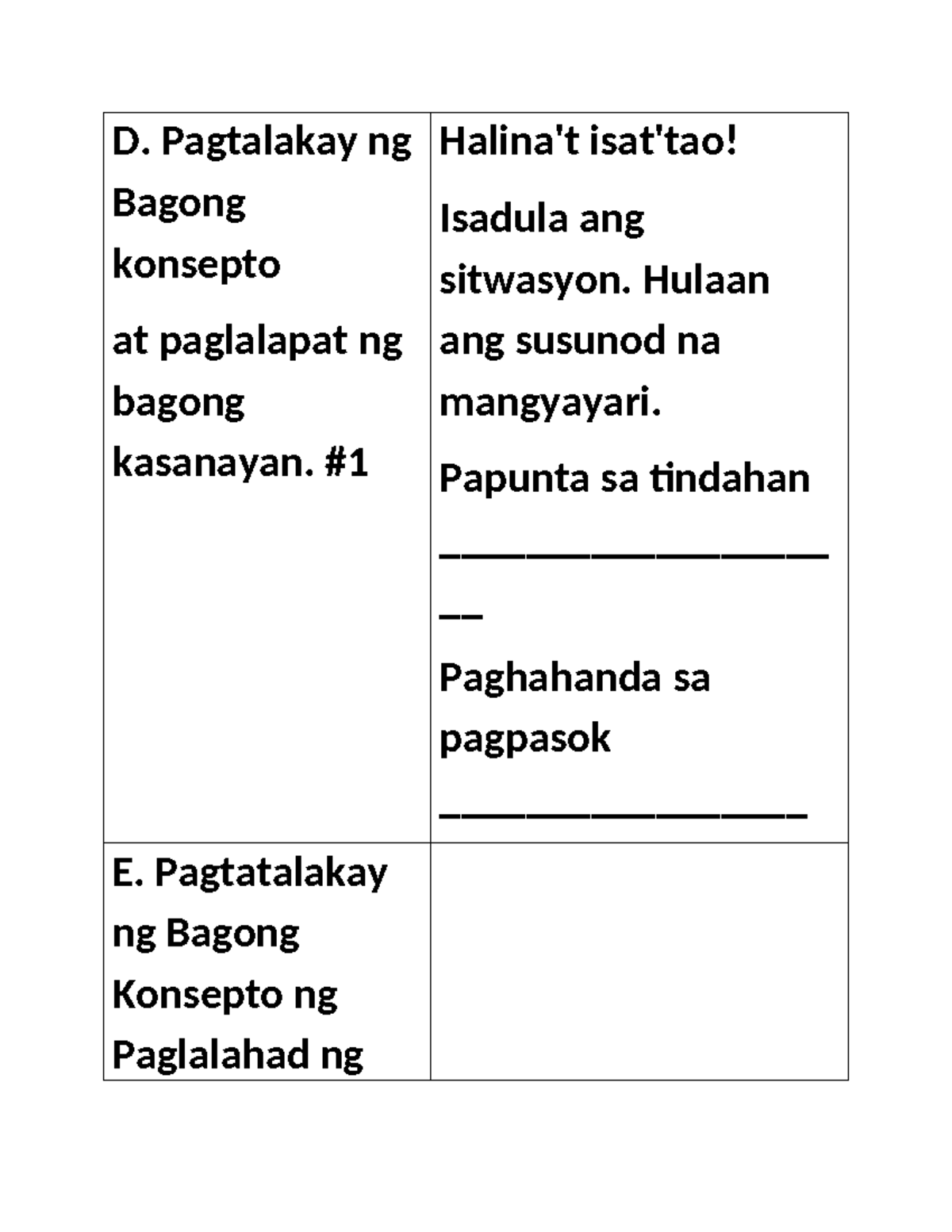 D. Pagtalakay ng Bagong Kasanayan at Paghahanda sa Pagsusulit - Studocu