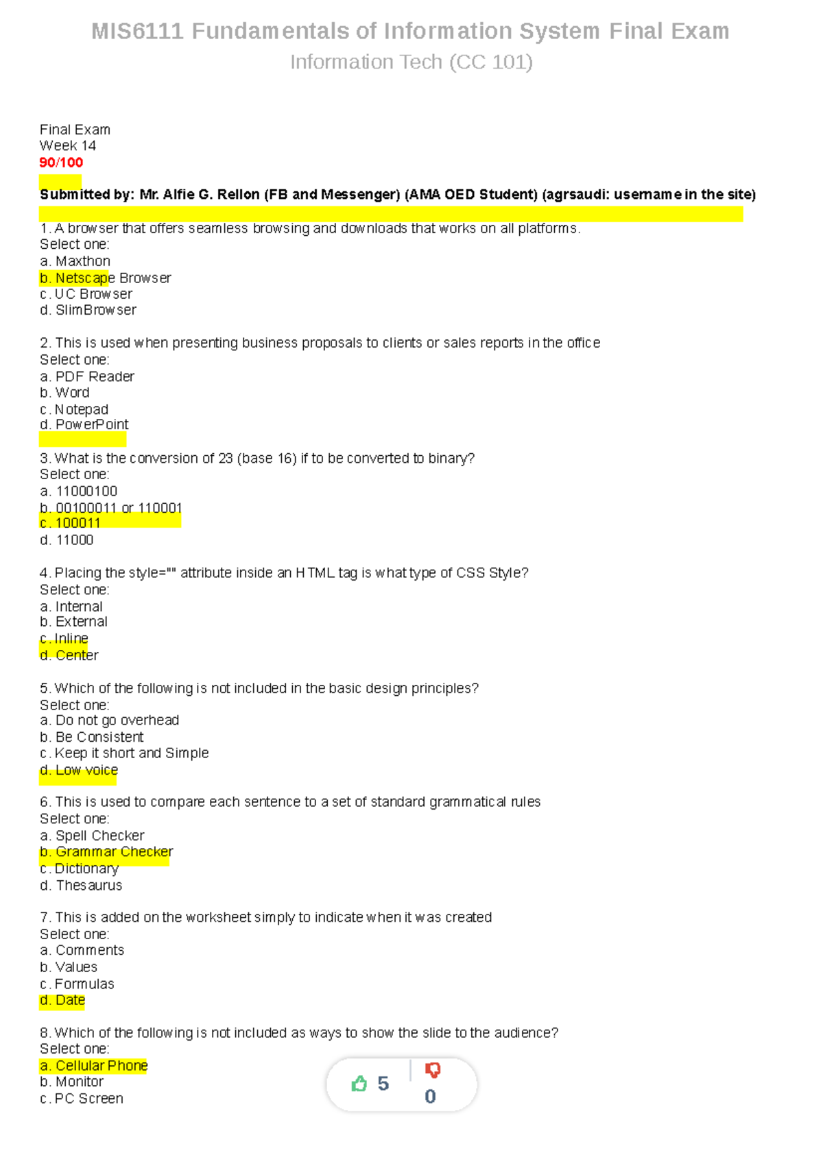 MIS6111 Fundamentals of Information Systems Final Exam Questions - Studocu