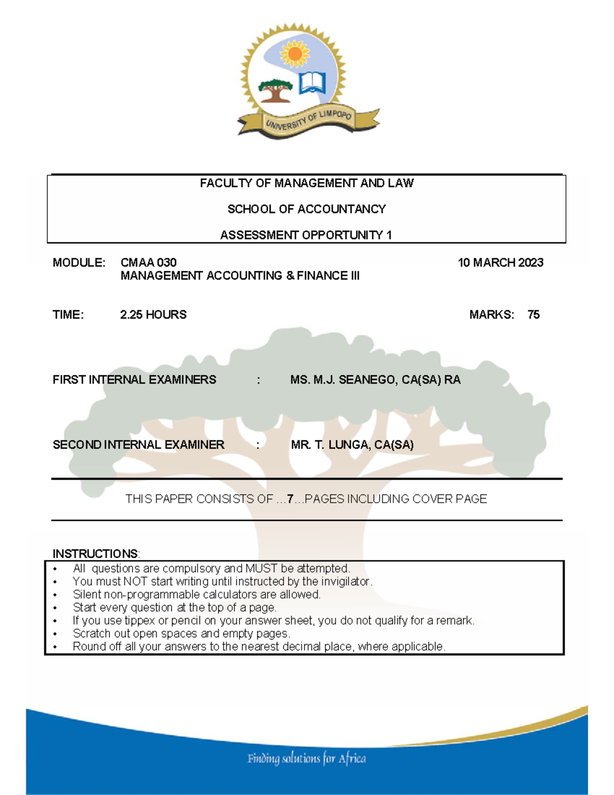 CMAA 030 2023 Management Accounting Assessment Opportunity 1 - Studocu