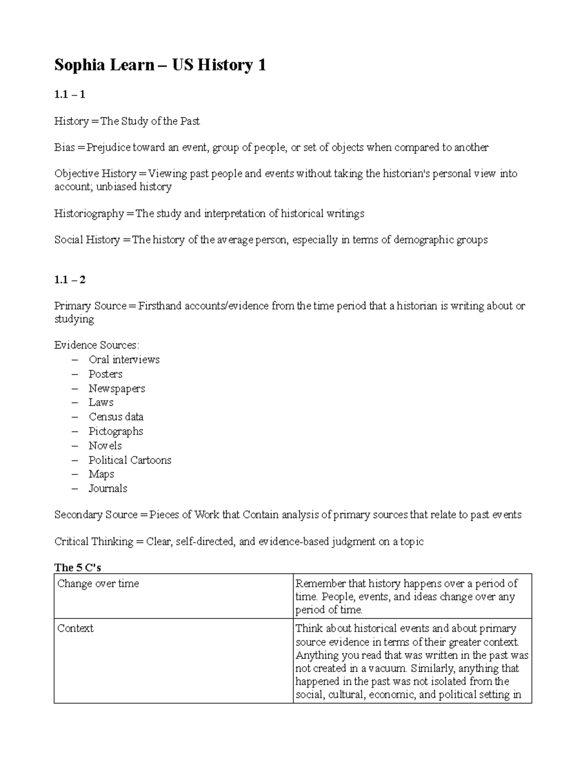 Sophia Learn US History 1: Comprehensive Study Notes - Studocu