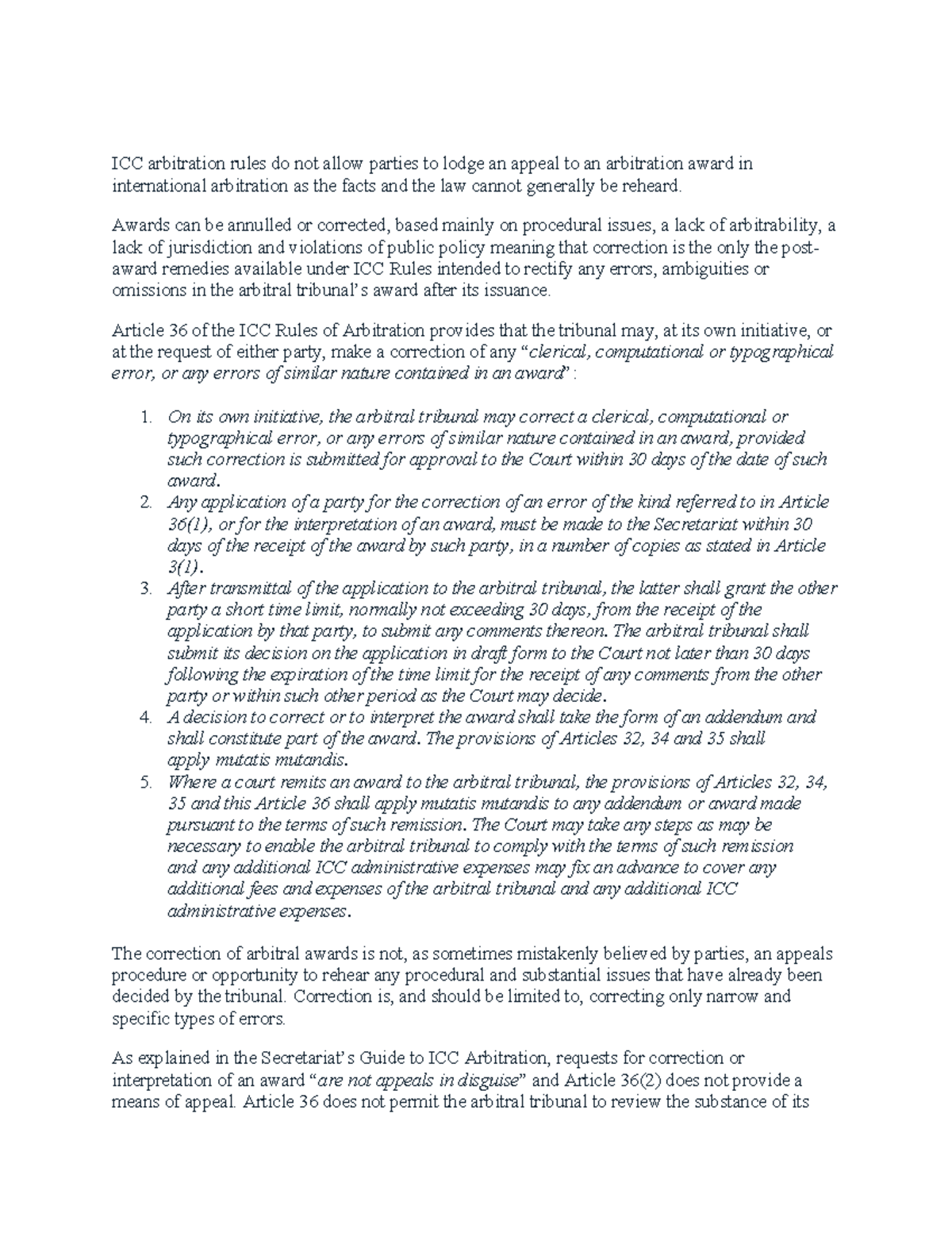 ICC Arbitration Rules: Post-Award Corrections Explained - Studocu
