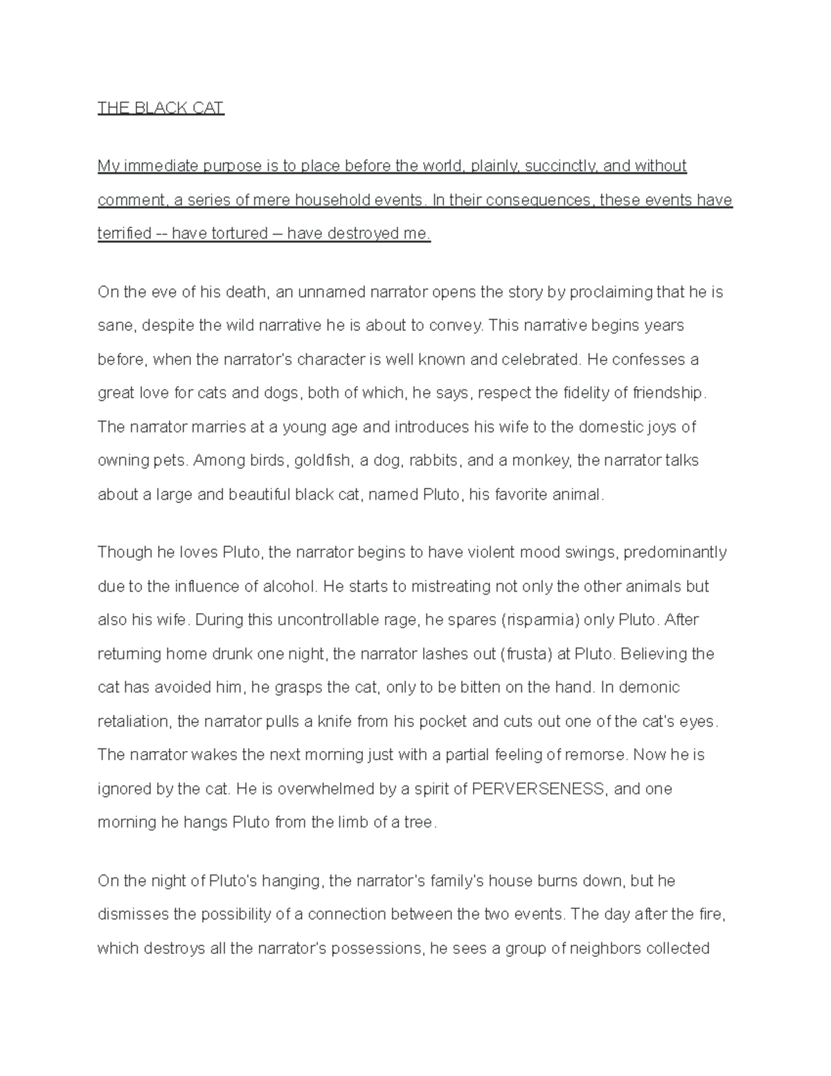Edgar Allan Poe: Analysis of "The Black Cat" - Literary Insights - Studocu