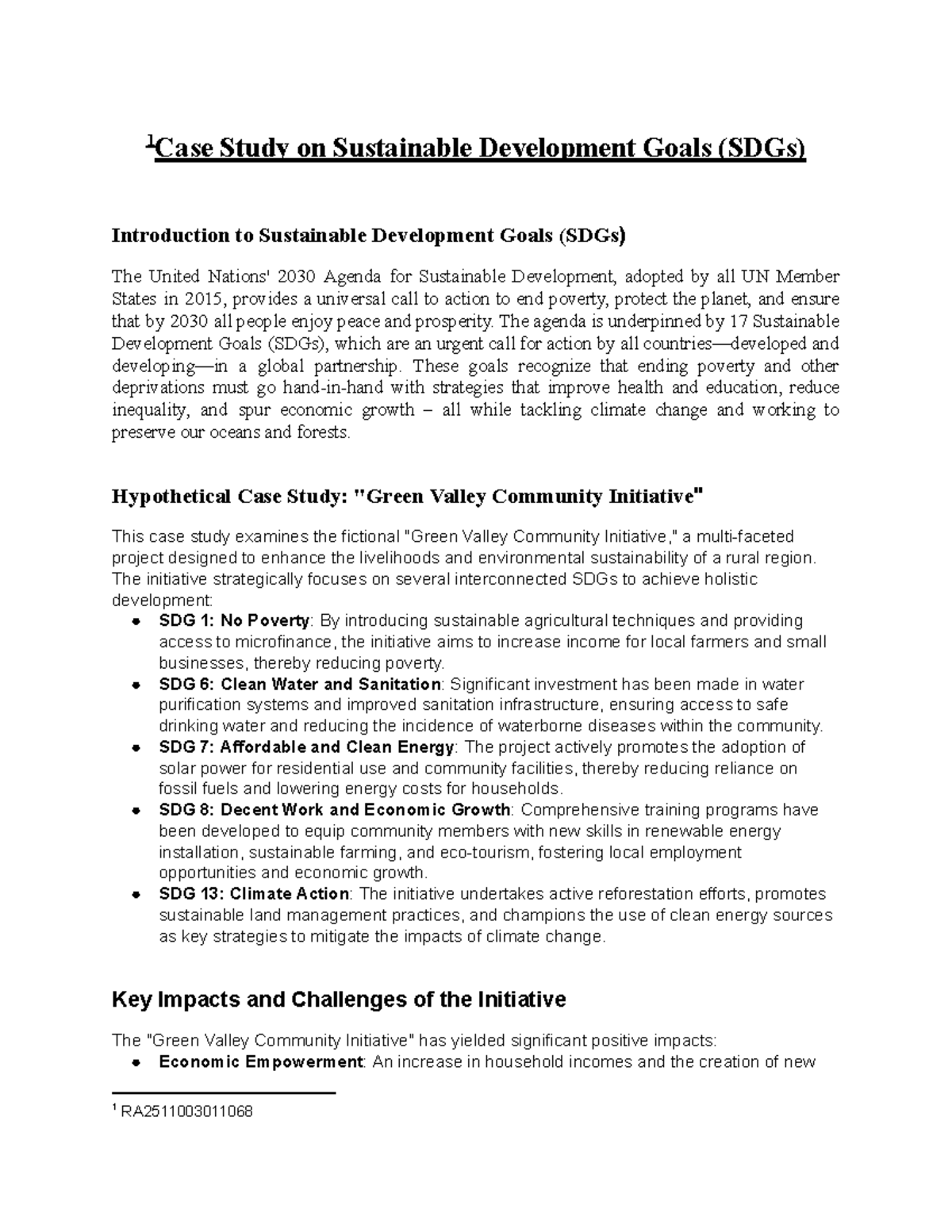 Case Study on Sustainable Development Goals (SDGs) - RA2511003011068 - Studocu