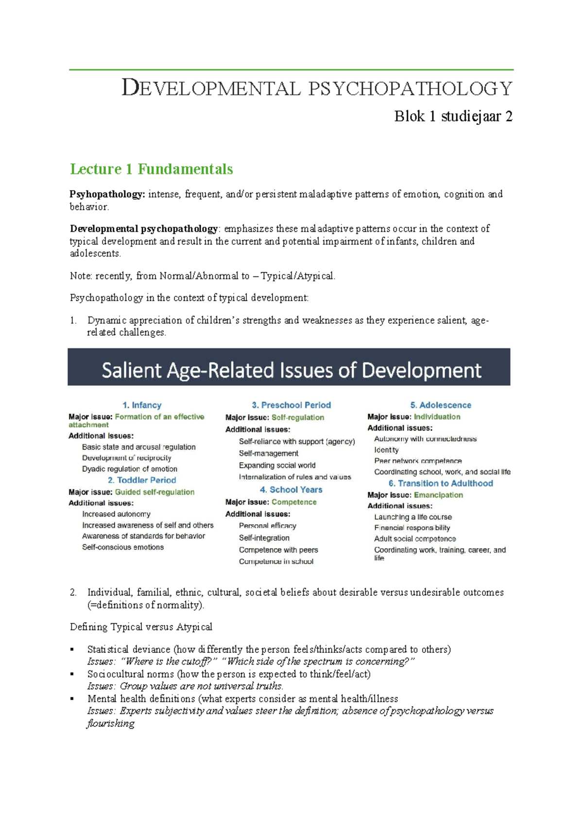 DEVELOPMENTAL PSYCHOPATHOLOGY Blok 1 Jaar 2 Lecture 1 Samenvatting ...