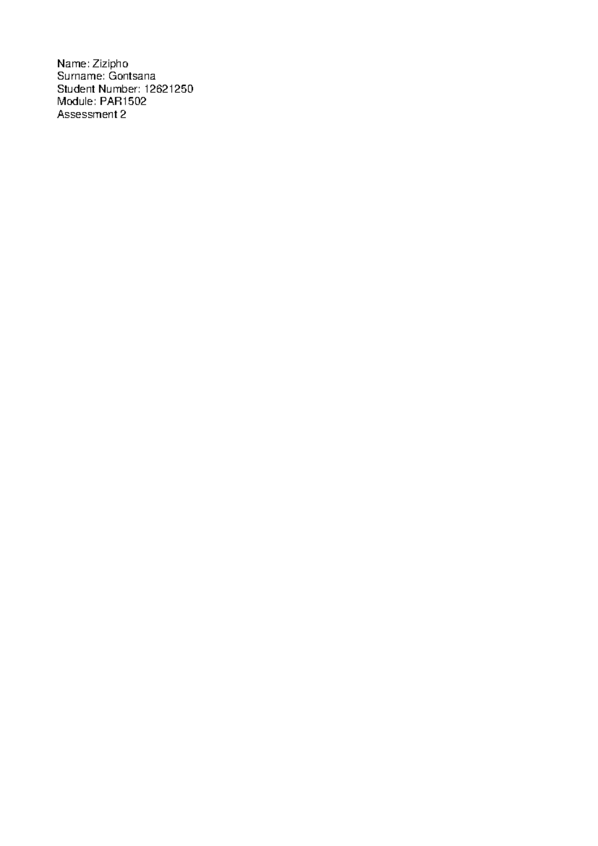 Blank - Hoo - FAC1501 - Name: Zizipho Surname: Gontsana Student Number ...