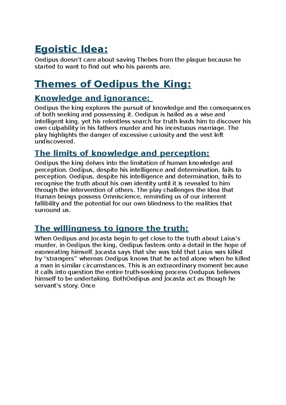 Egoistic Themes in Oedipus the King: Knowledge & Ignorance Analysis ...