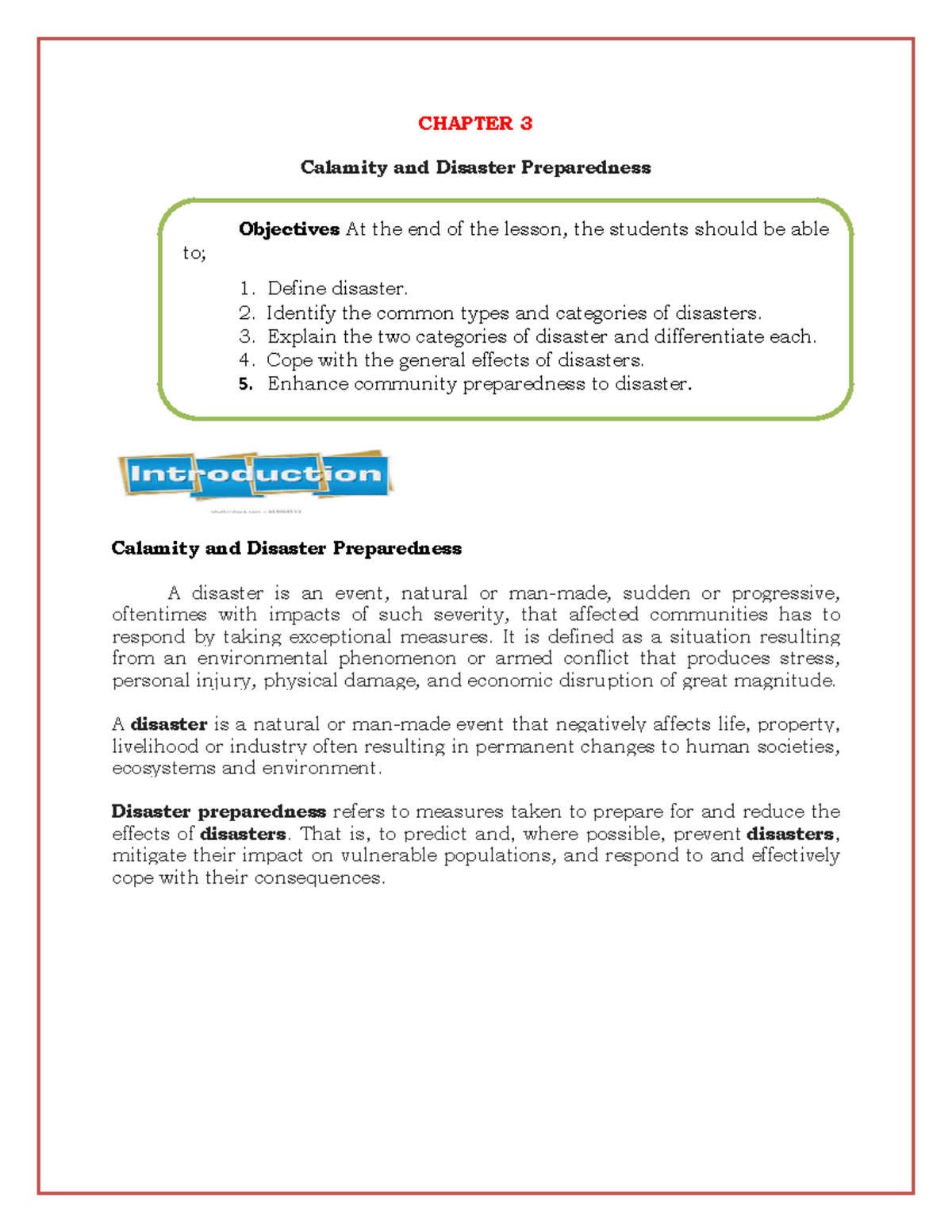 Chapter 3 Calamity Disaster Preparedness NSTP2 - CHAPTER 3 Calamity and ...