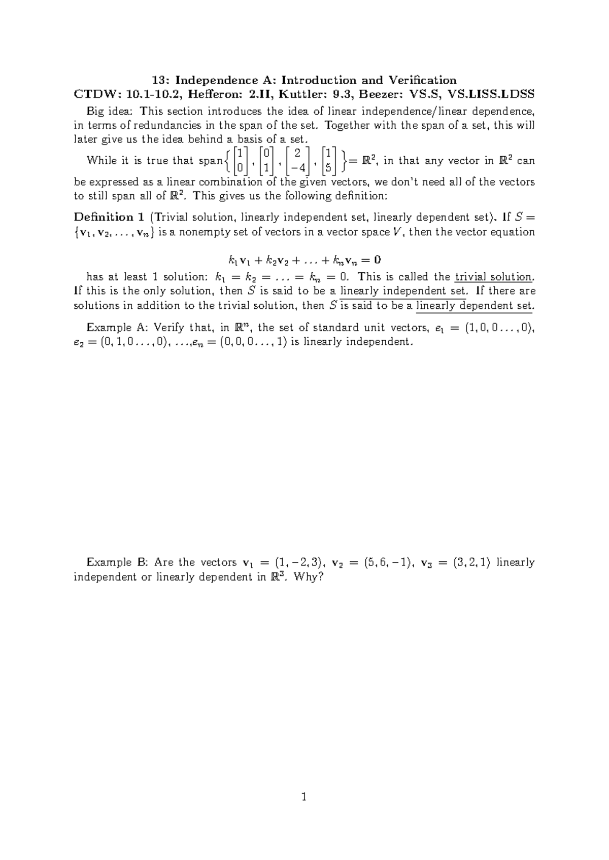 Linear Independence and Dependence: Theorems & Examples in Rn - Studocu