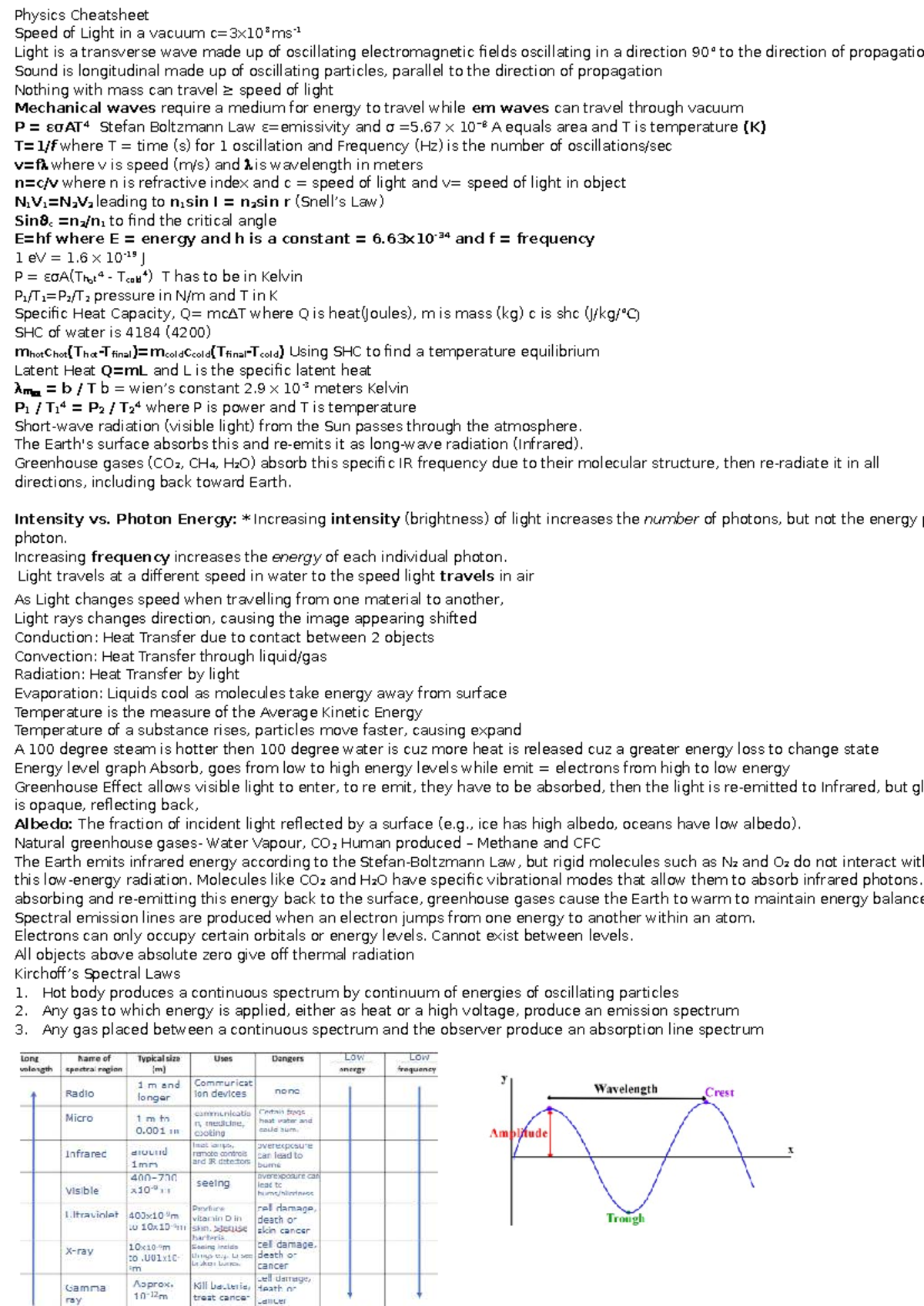 Physics Cheatsheet: Speed of Light & Heat Transfer (Unit 1 AOS 1) - Studocu