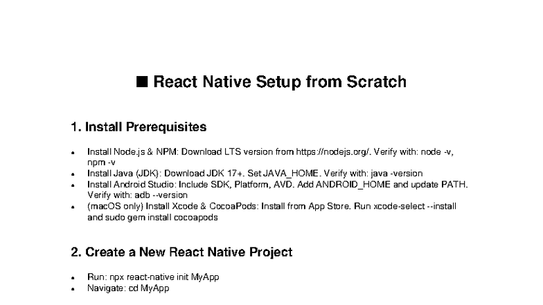 React Native Setup Guide for Mobile App Dev: Step-by-Step - Studocu