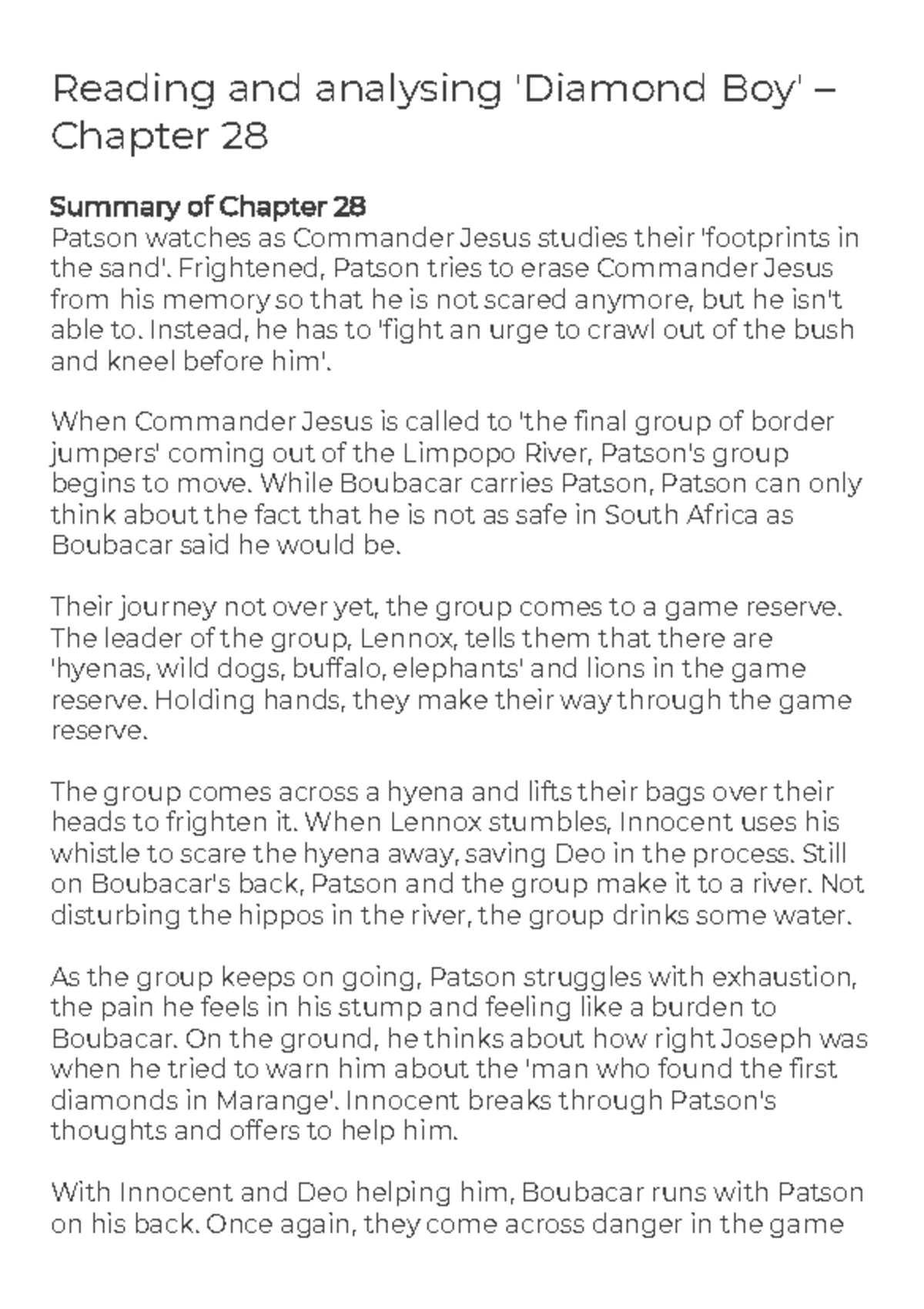 Diamond Boy: Summary of Chapter 16 - Banda Hill Takeover - Studocu