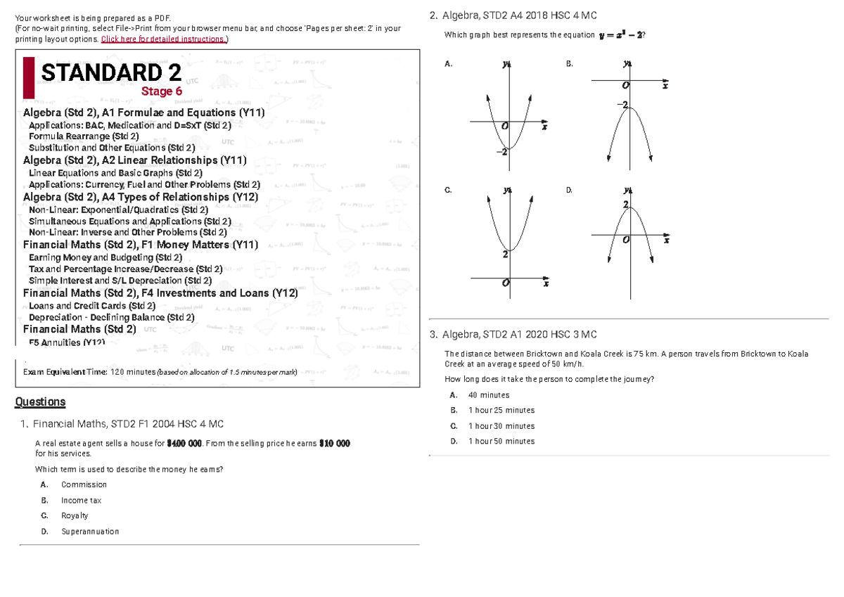 Algebra and Financial Maths Exam Prep: STD2 HSC 2018-2024 - Studocu