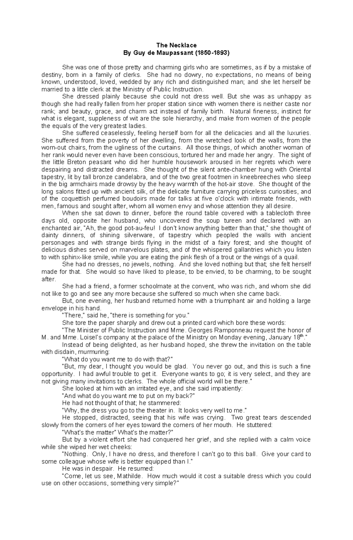 The-Necklace - story of the necklace - The Necklace By Guy de ...