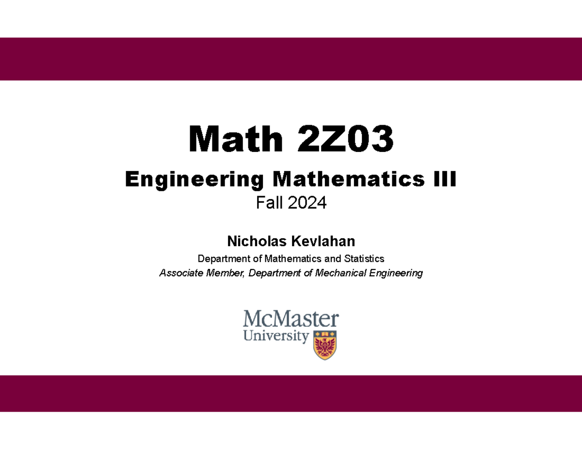 Math 2Z03 Engineering Mathematics Course Overview - Fall 2024 - Studocu