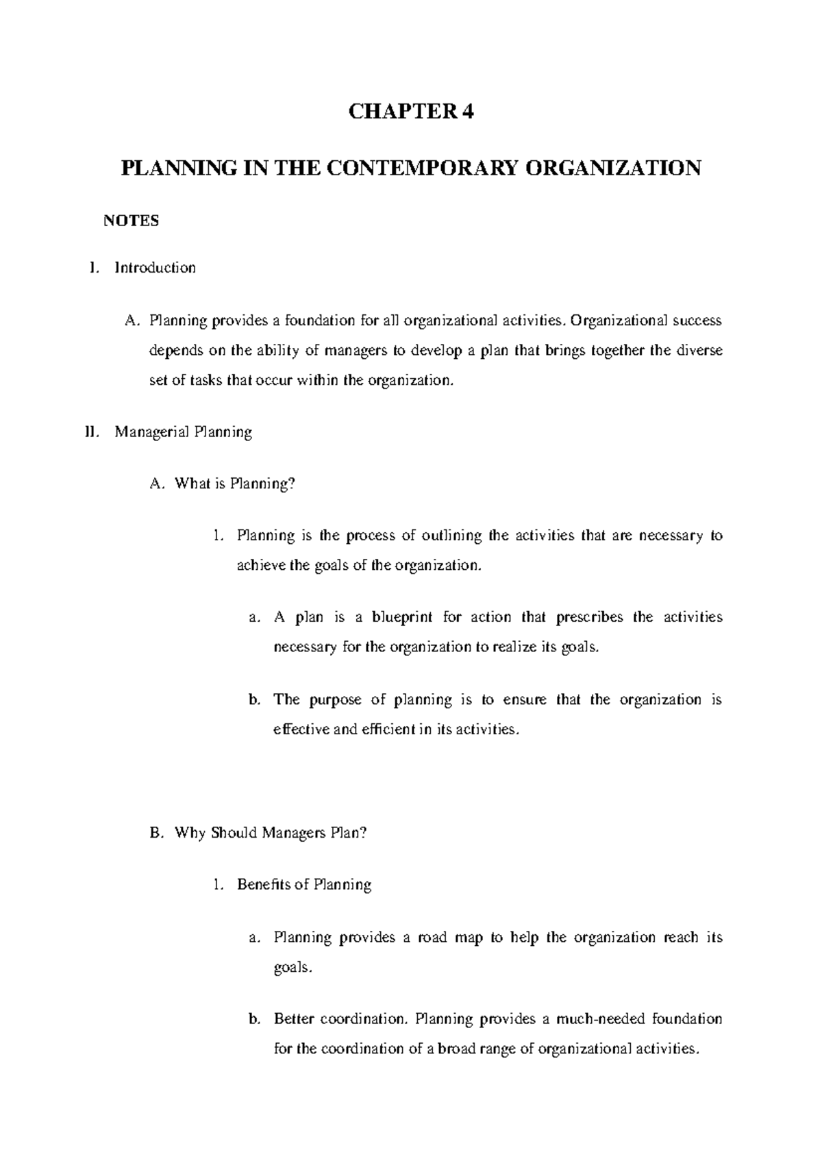 Chapter 4- Summary FOR Students - CHAPTER 4 PLANNING IN THE ...