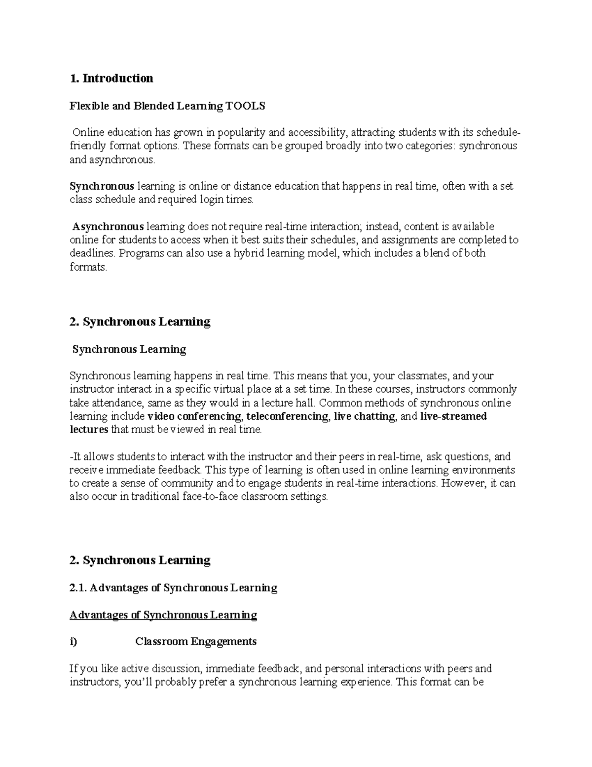 Flexible and Blended Learning Tools: Synchronous vs. Asynchronous - Studocu