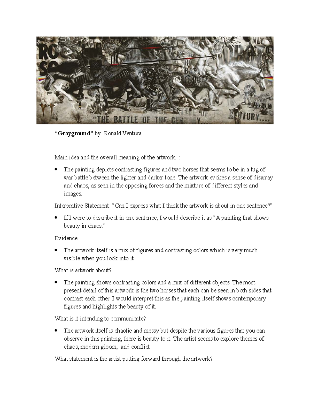 Grayground: Art Analysis of Ronald Ventura's Chaotic Masterpiece - Studocu