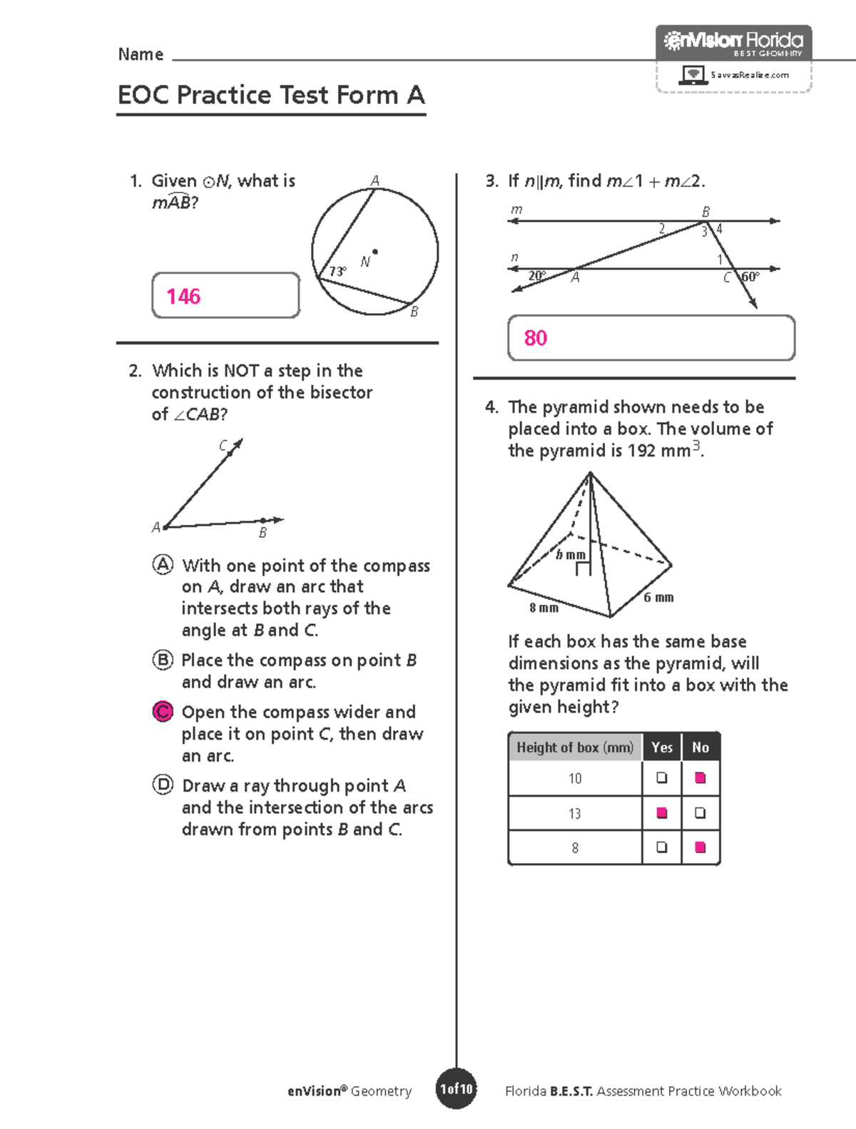 EOC Practice Test Answer Key - Geometry Form A - Studocu