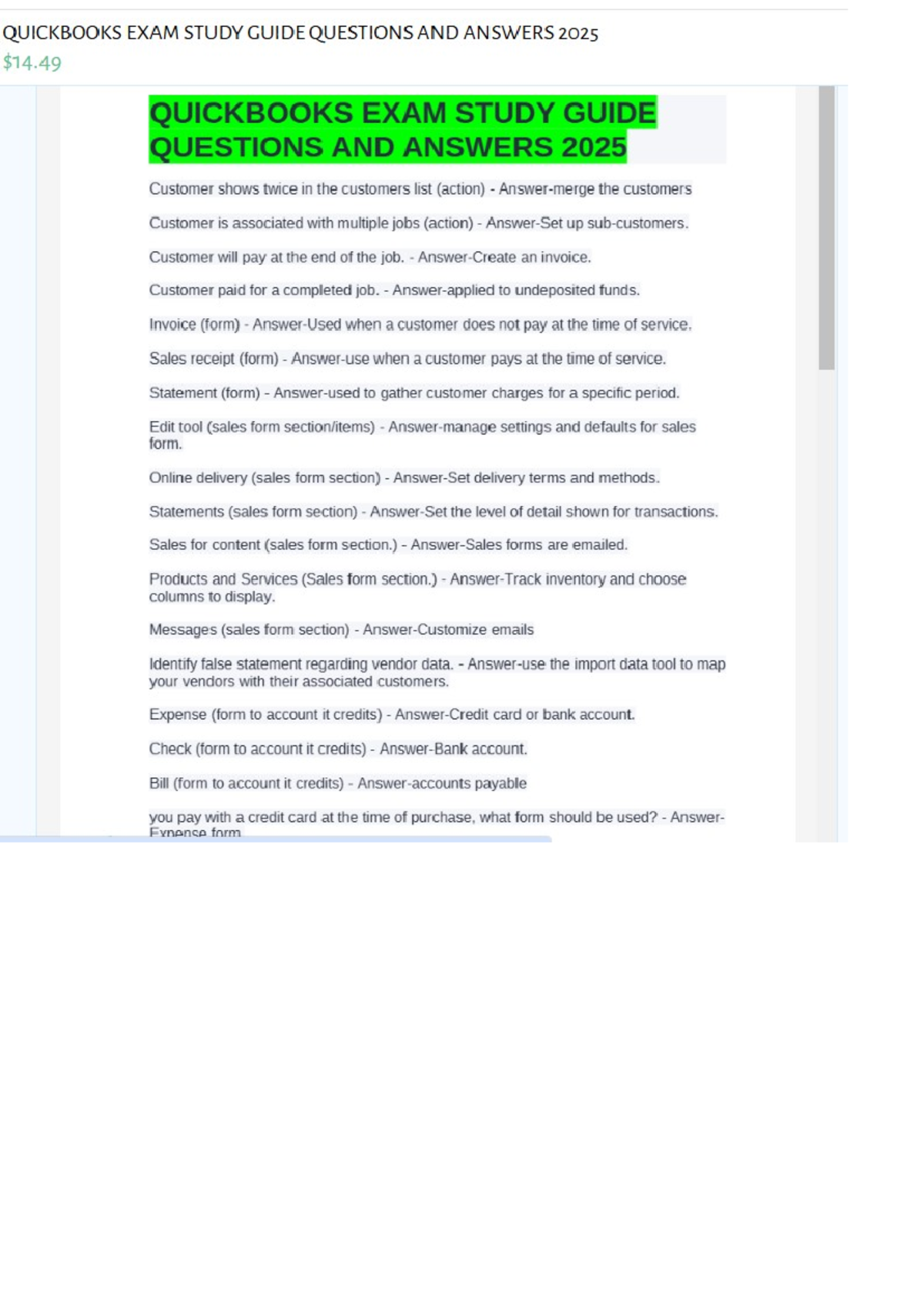 QB 2025 Exam Study Guide: Key Questions & Answers for QuickBooks - Studocu