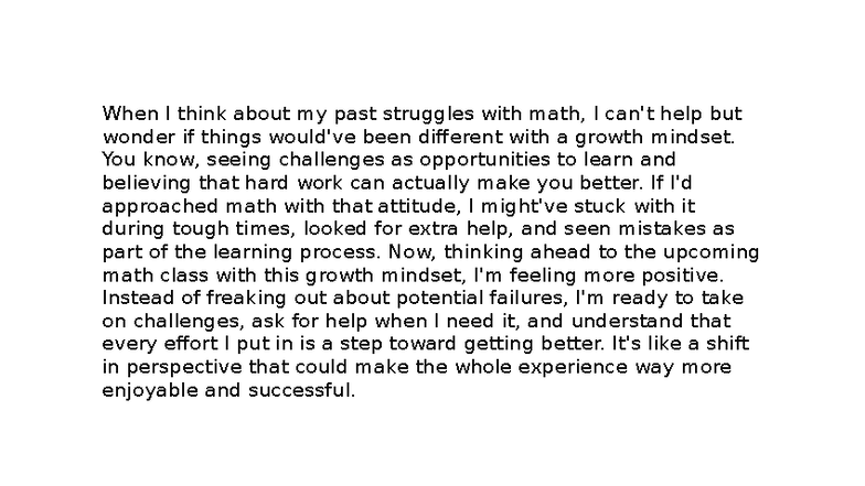 Growth Mindset Reflections on Math Struggles: A Positive Shift - Studocu