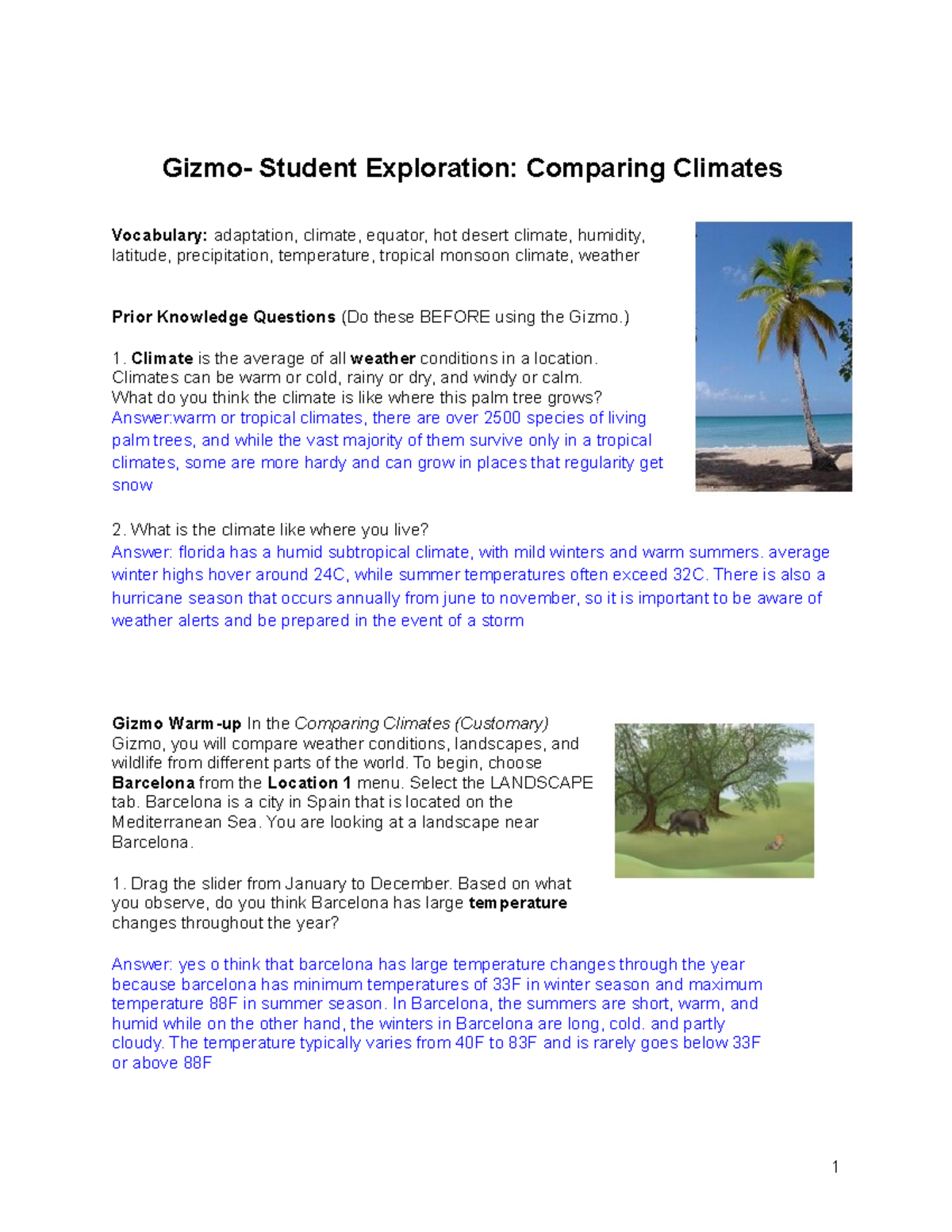 Copy of Gizmos Comparing Climates student - Gizmo- Student Exploration ...