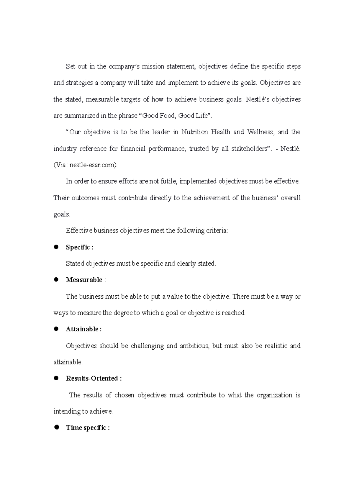 Nestlé Business Objectives: Strategies for Good Food, Good Life - Studocu