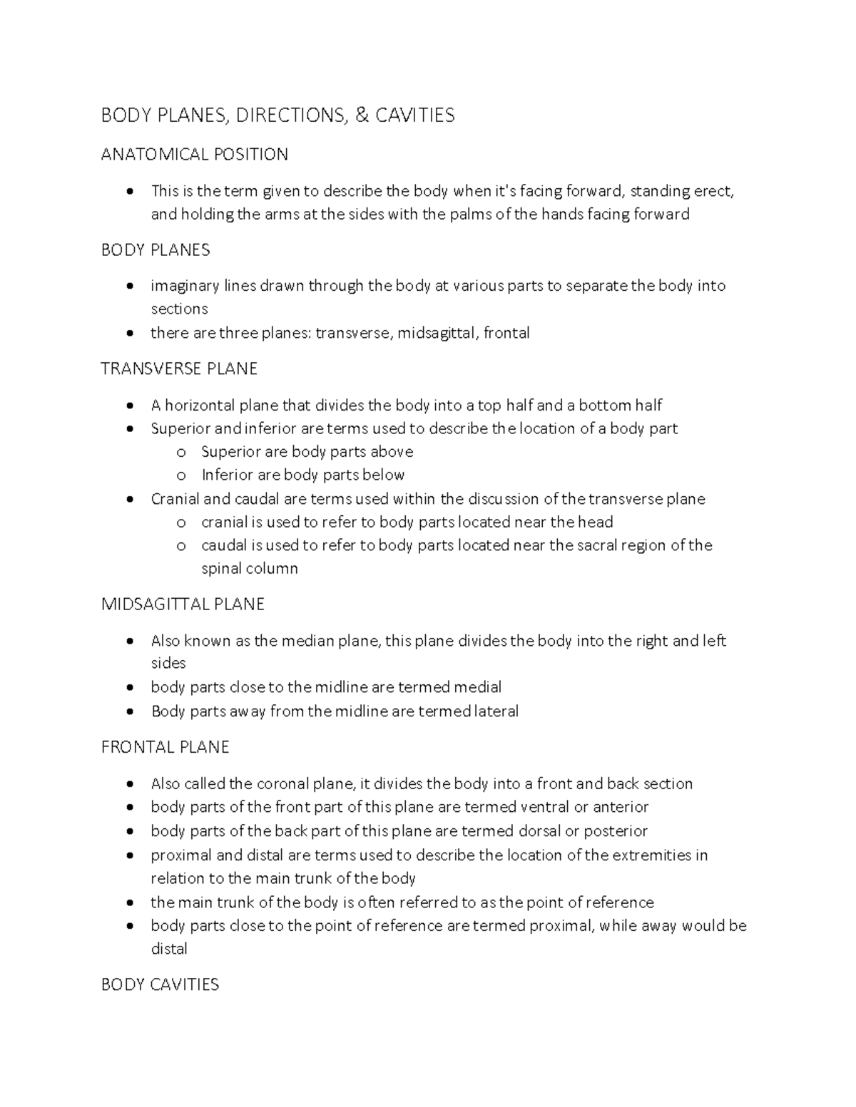 A&P 7.2 Body Planes, Directions, Cavities - BODY PLANES, DIRECTIONS ...
