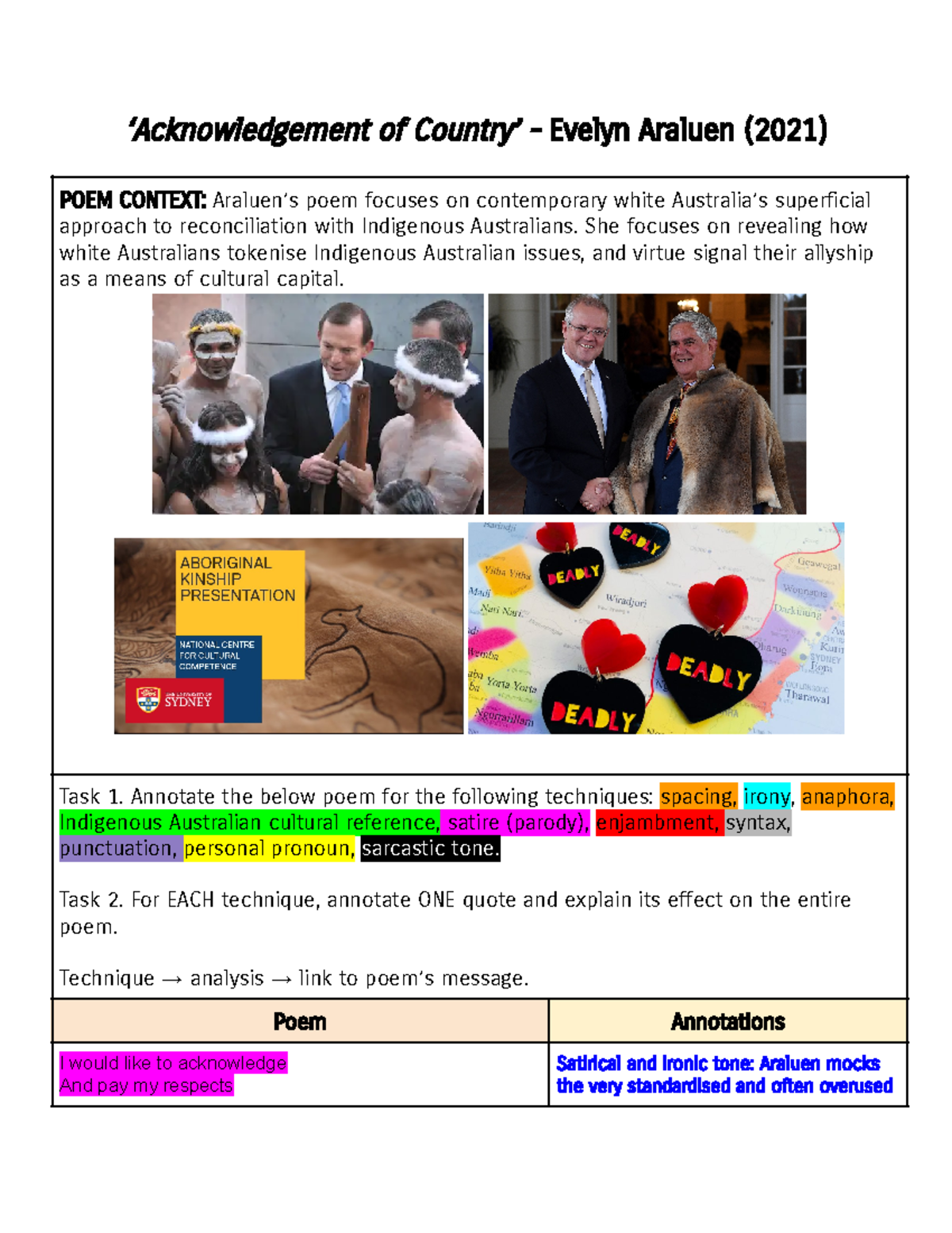 Acknowledgement of Country Poem Analysis: Techniques and Themes - Studocu