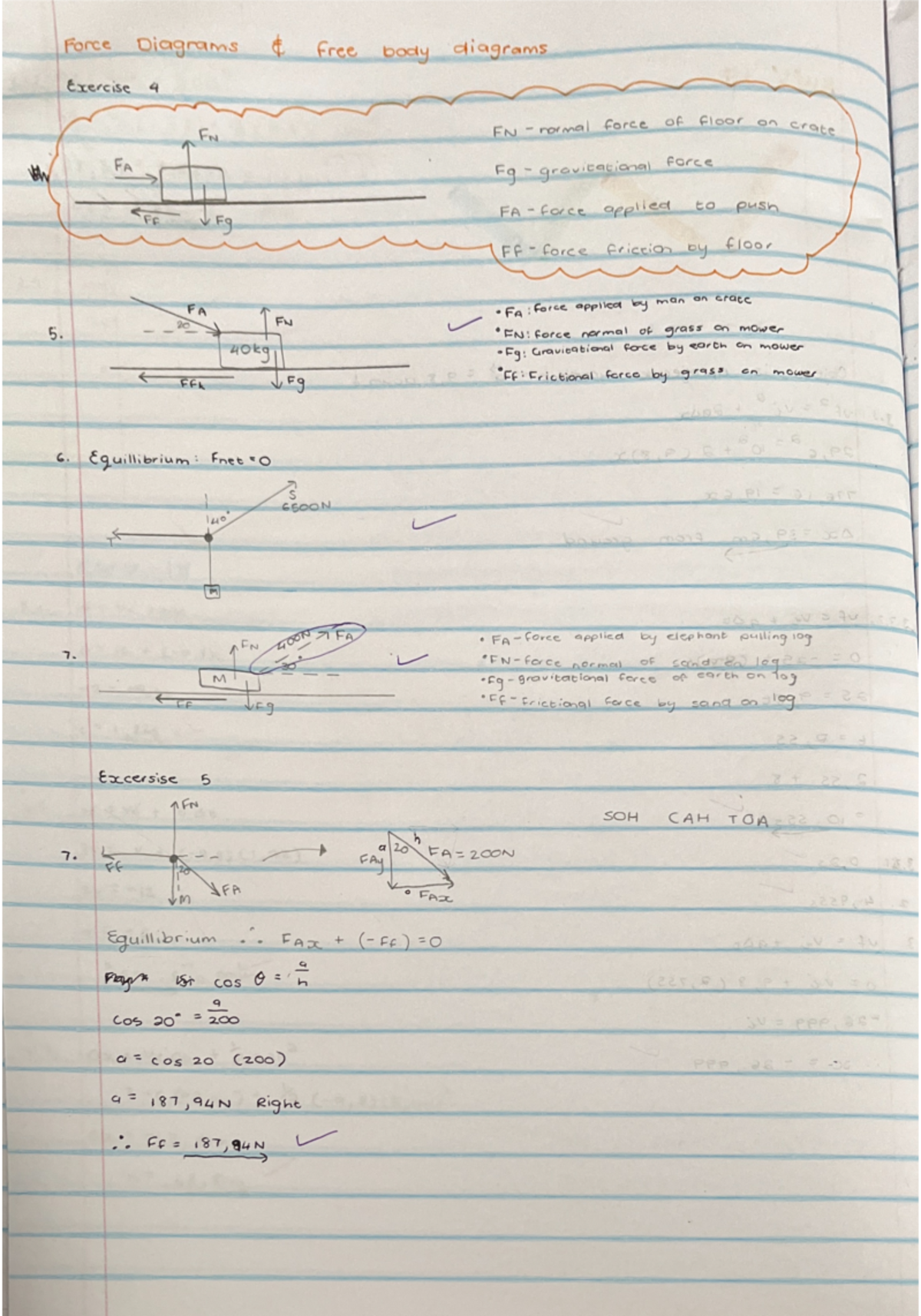 Physics cheatsheet - Force Diagrams free body diagrams Exercise 4 with ...