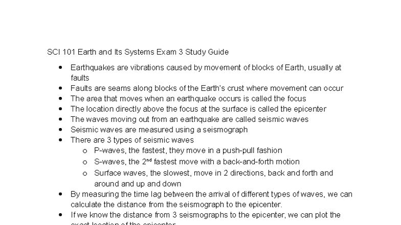 SCI 101 Midterm Study Guide: Weather, Earthquakes & Climate Change ...
