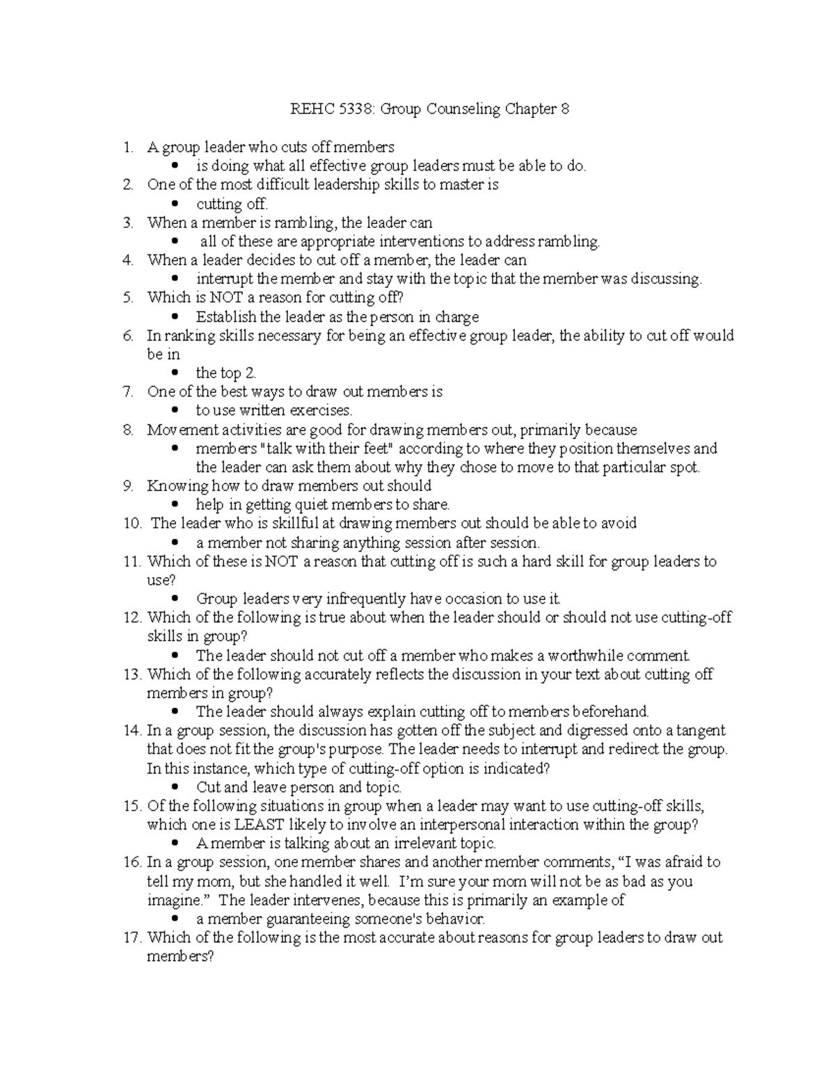 REHC 5338: Group Counseling Chapter 8 - Key Concepts & Interventions ...