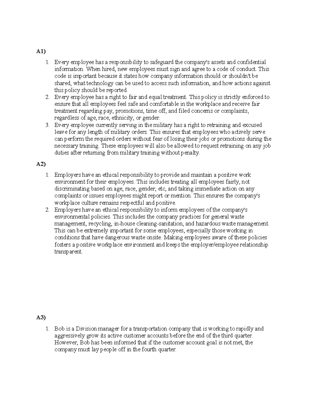 C717 Task 2 - PASSED - A1) Every employee has a responsibility to ...