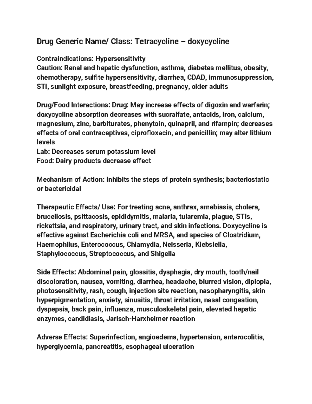 Doxycycline - medication - Drug Generic Name/ Class: Tetracycline ...