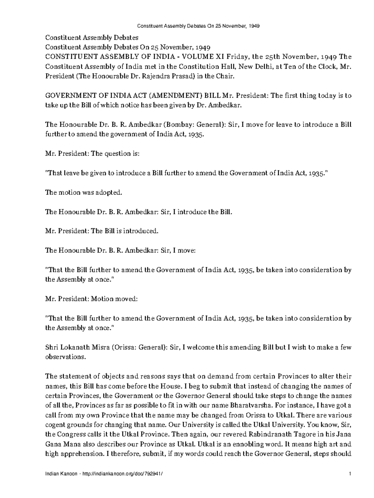 B. R. Ambedkar’s Speeches in the CAD – Nov 4, 1948 and Nov 25, 1949 ...