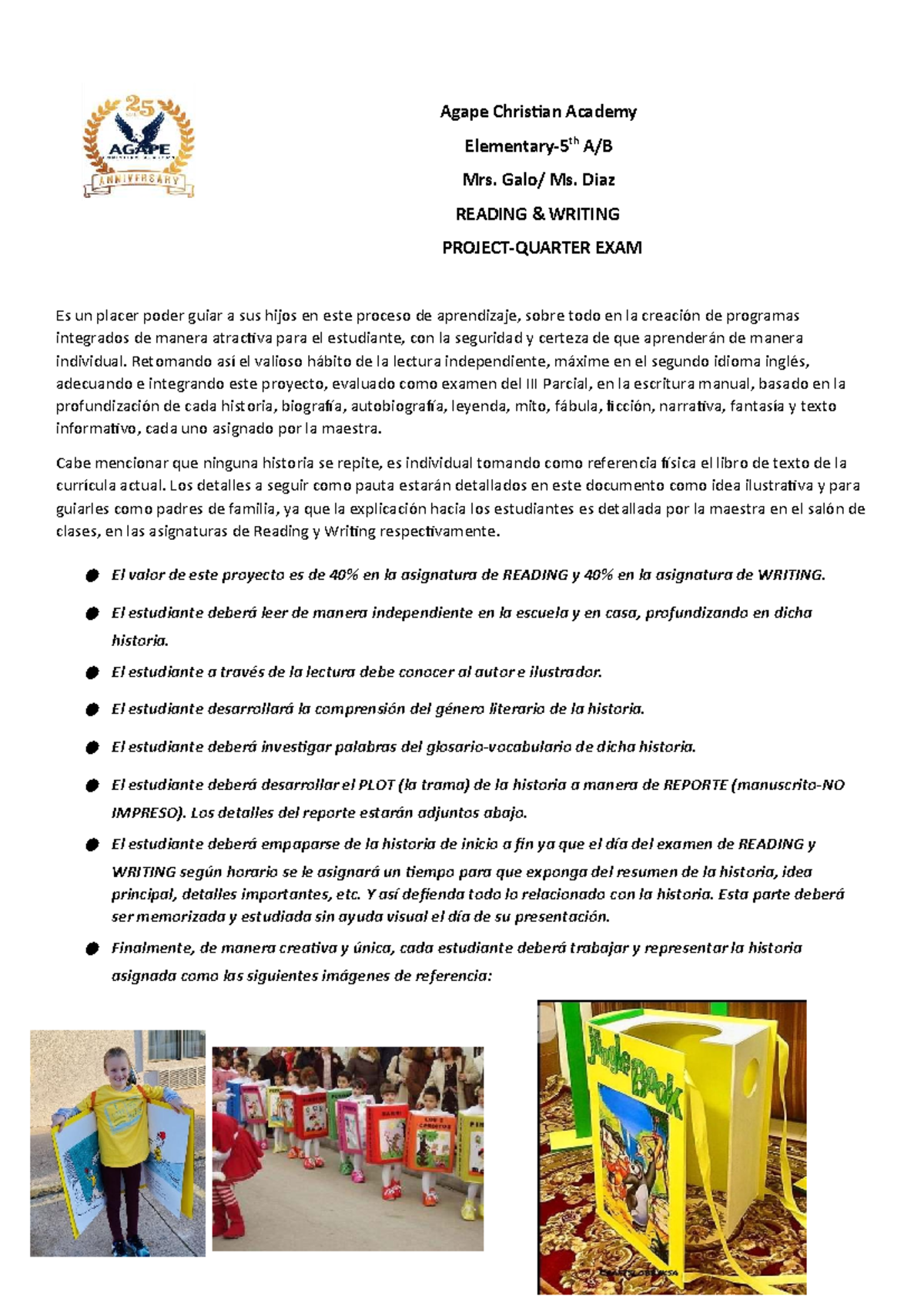 5TH A B READING & WRITING EXAM PROJECT GUIDELINES - Studocu
