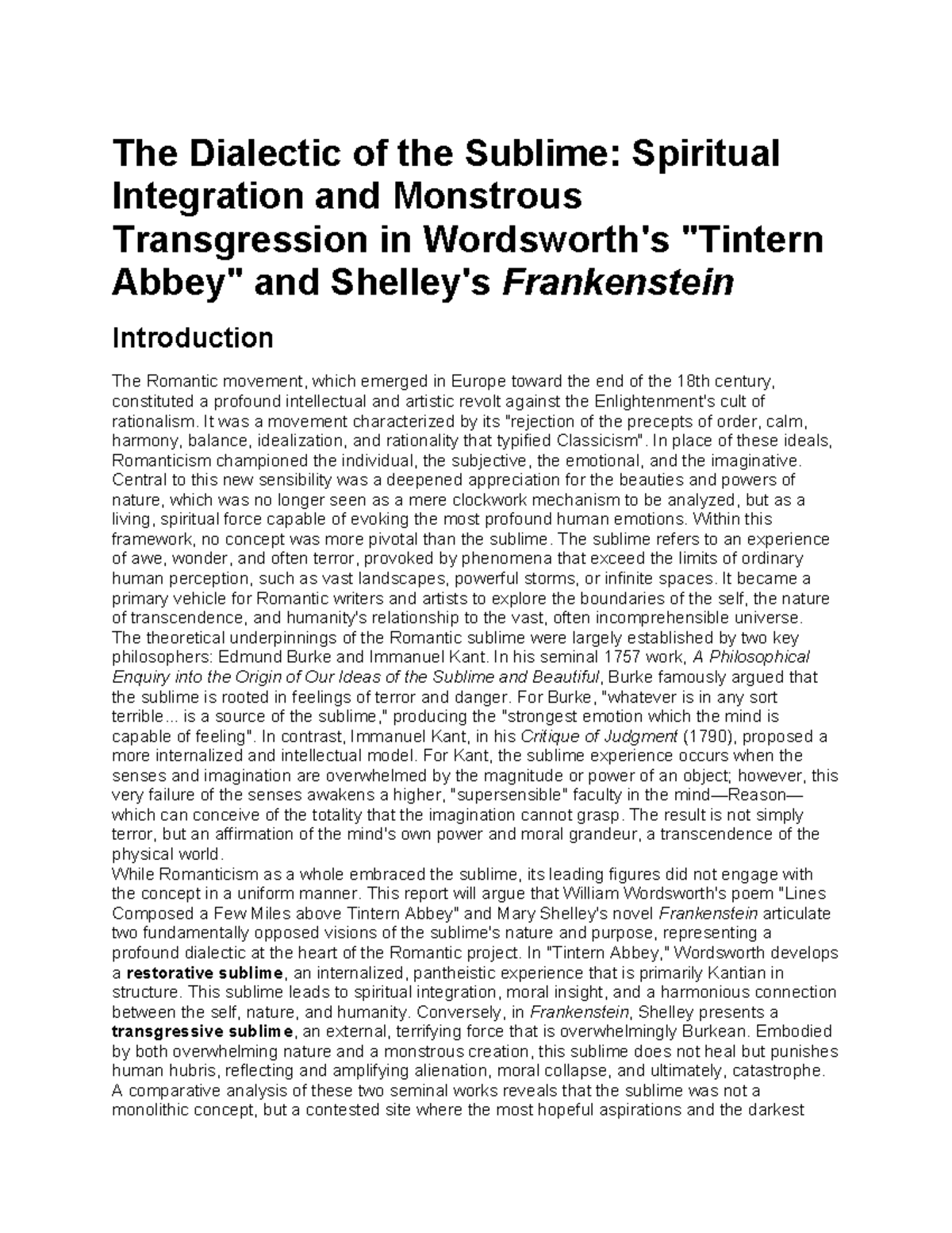 Frankenstein and Tintern Abbey: A Comparative Study of the Sublime ...