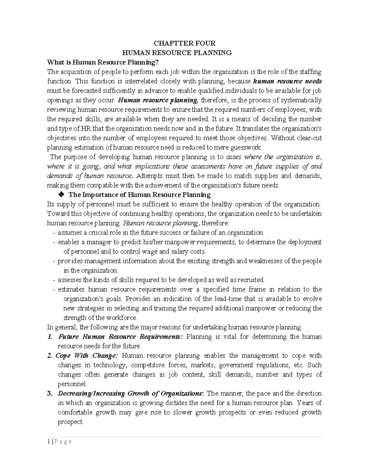 HRM 4 - Chapter 4: Human Resource Planning Overview - Studocu