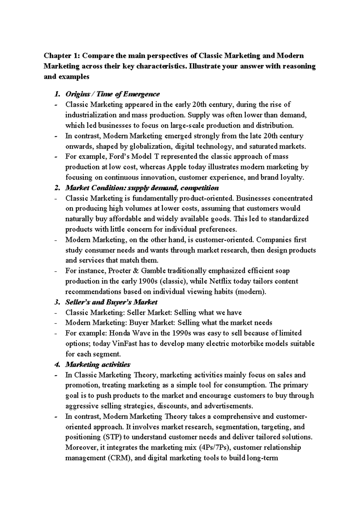 Chapter 1: Classic vs Modern Marketing Perspectives - Key ...