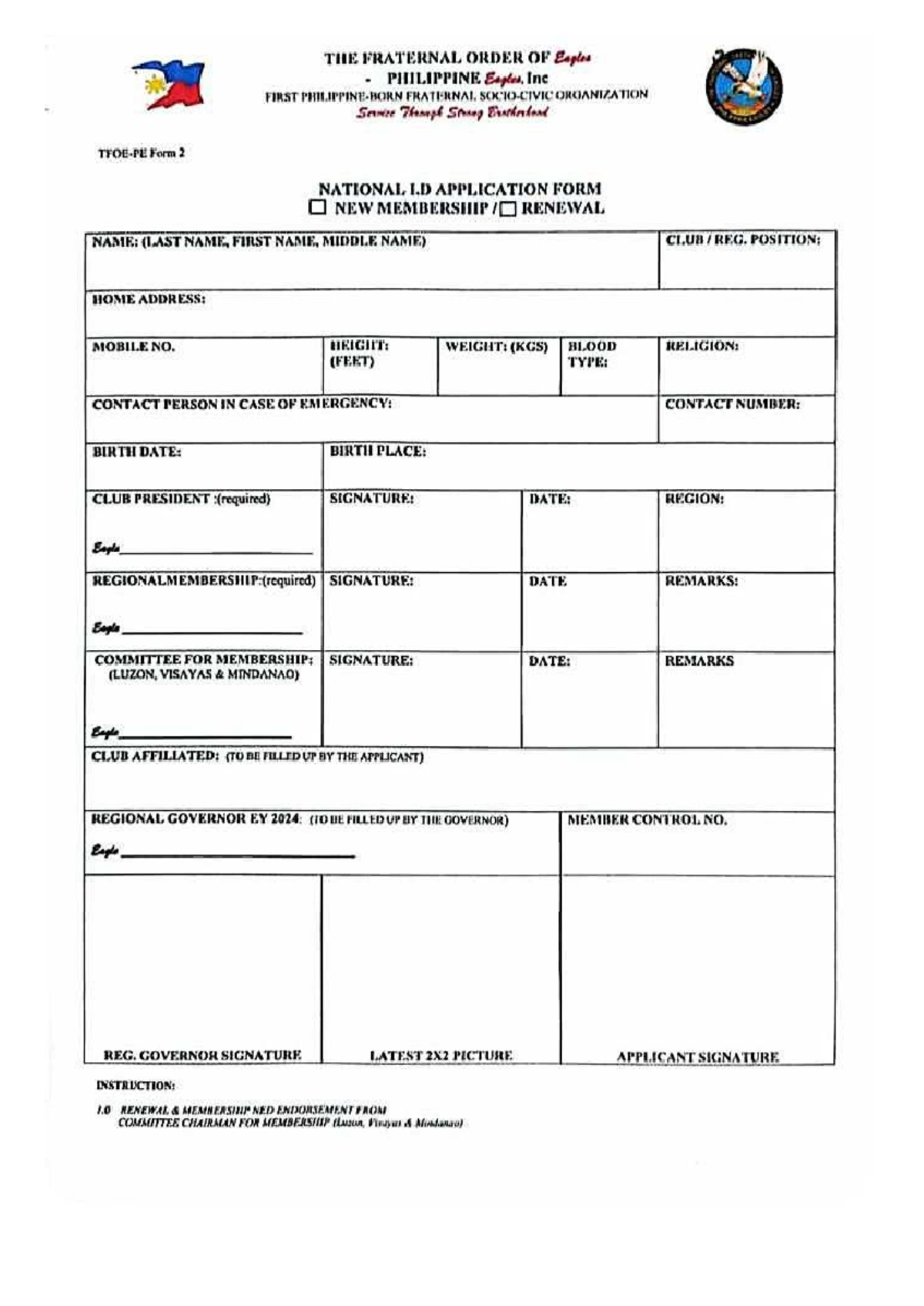 Renewal Form for New Membership - Fraternal Order of Engles - Studocu