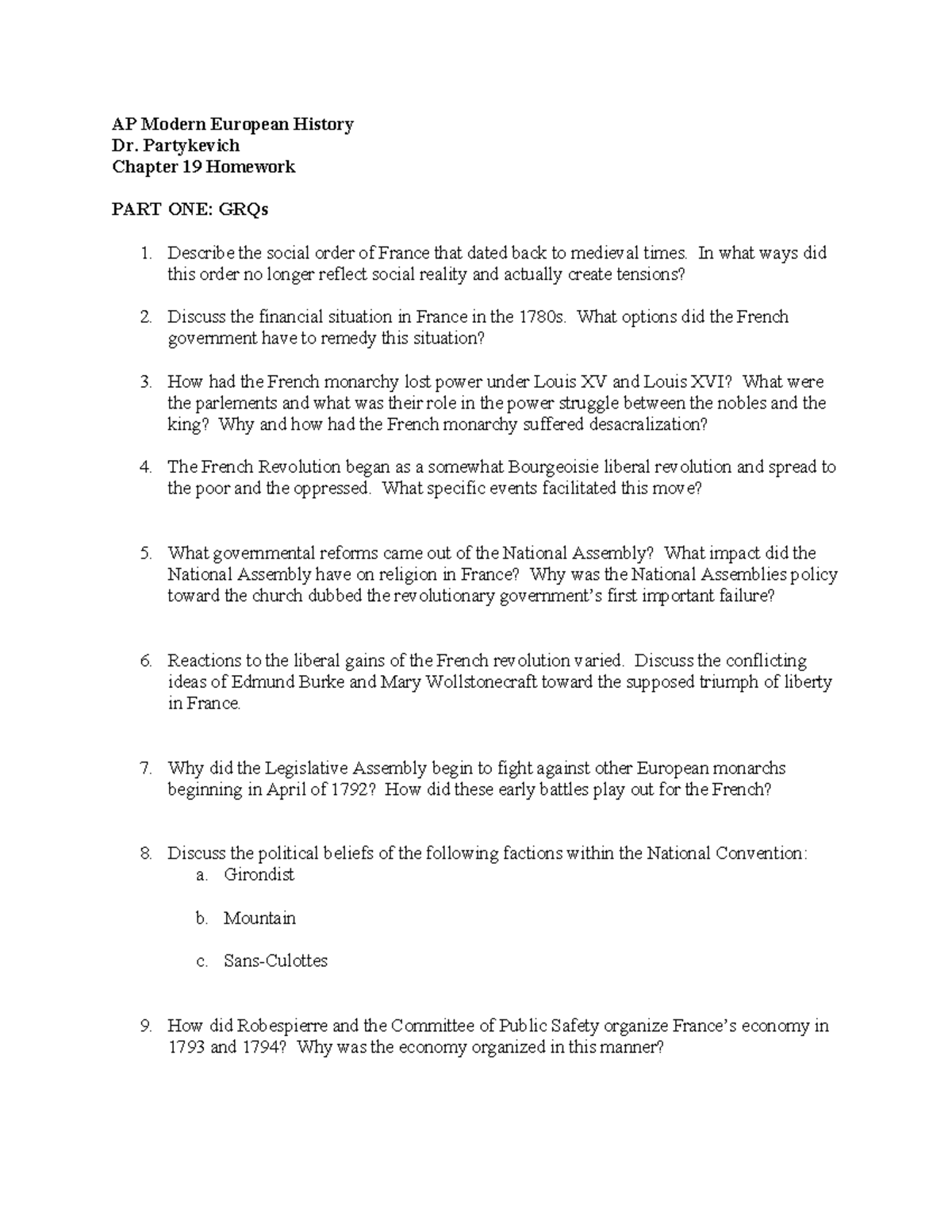 AP Modern European History (AP) Chapter 19 GRQs and Key Concepts - Studocu