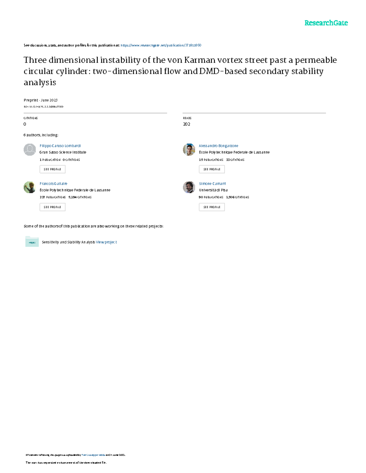 Three-Dimensional Instability of Von Karman Vortex Street Past a ...