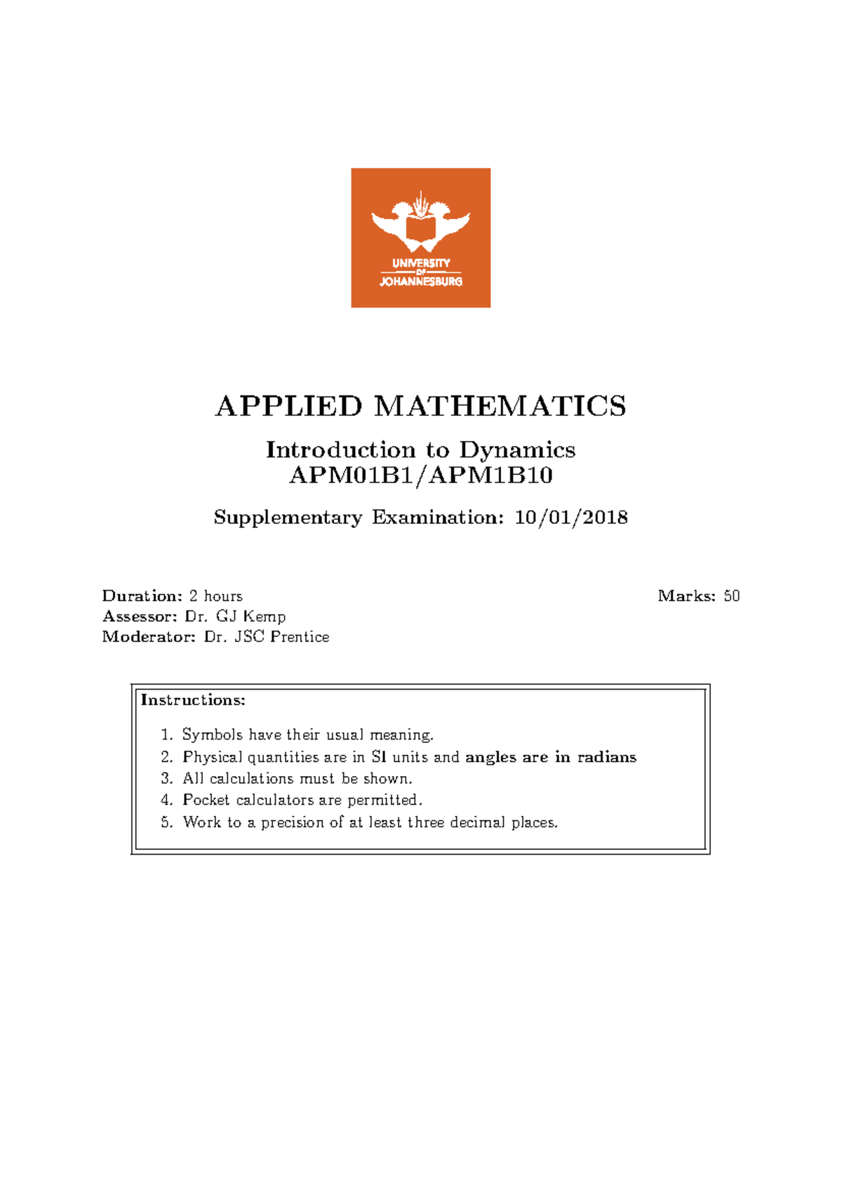 APM Exam-2 2018 memo - APM exam 2018 memo - APPLIED MATHEMATICS ...
