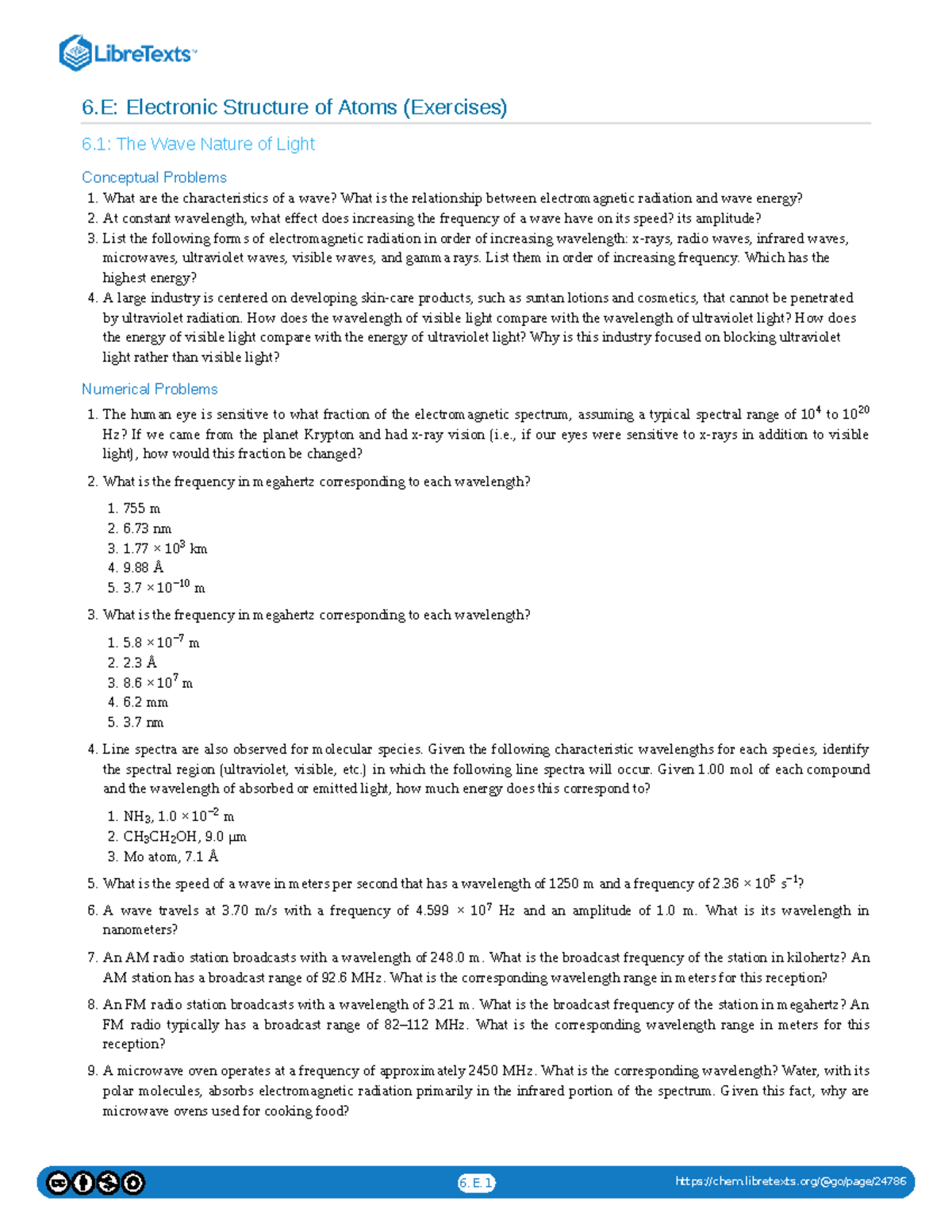 6.E: Electronic Structure of Atoms (Exercises) - Practice Problems ...