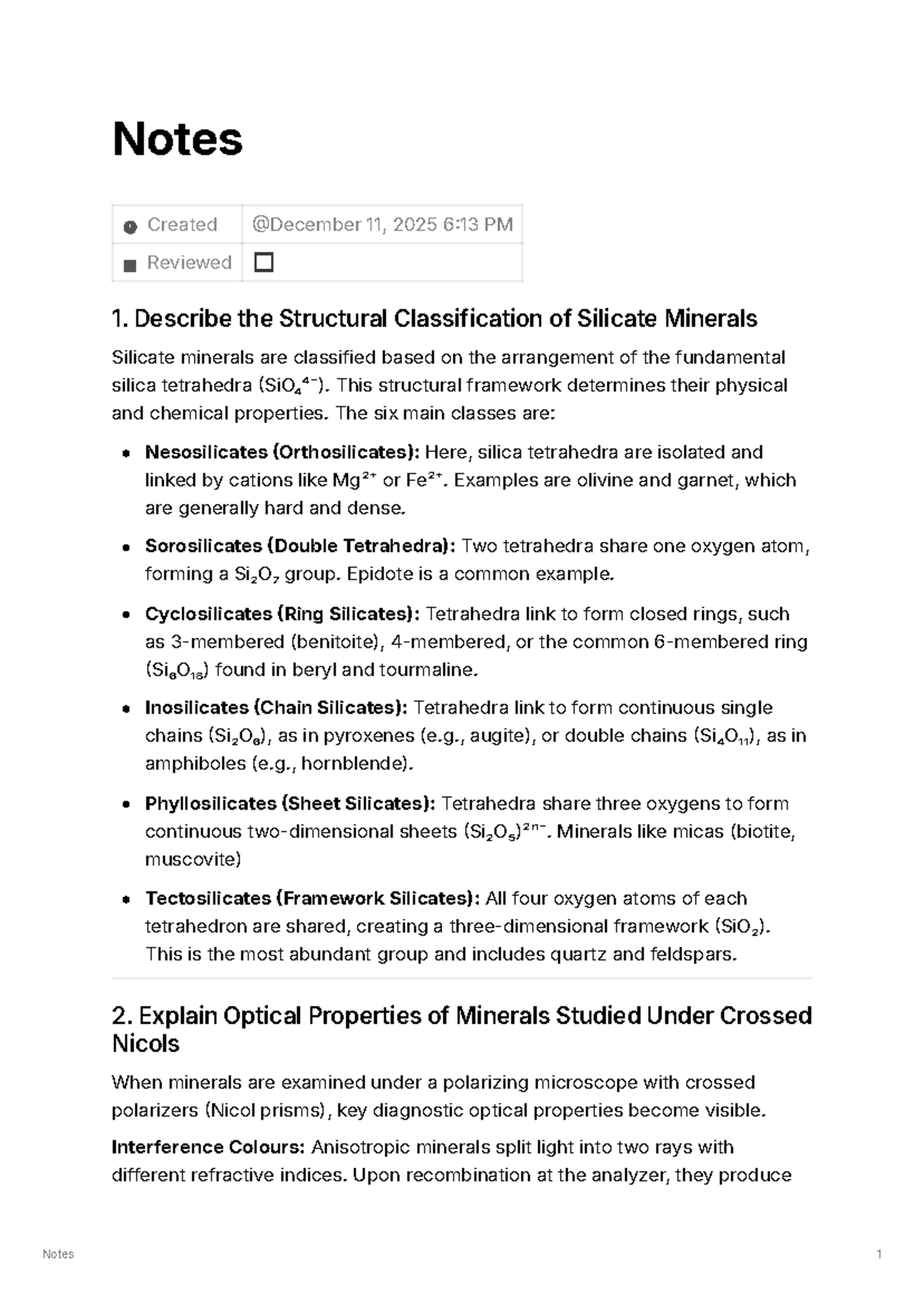 Geology Notes-1: Structural Classification & Properties of Minerals ...